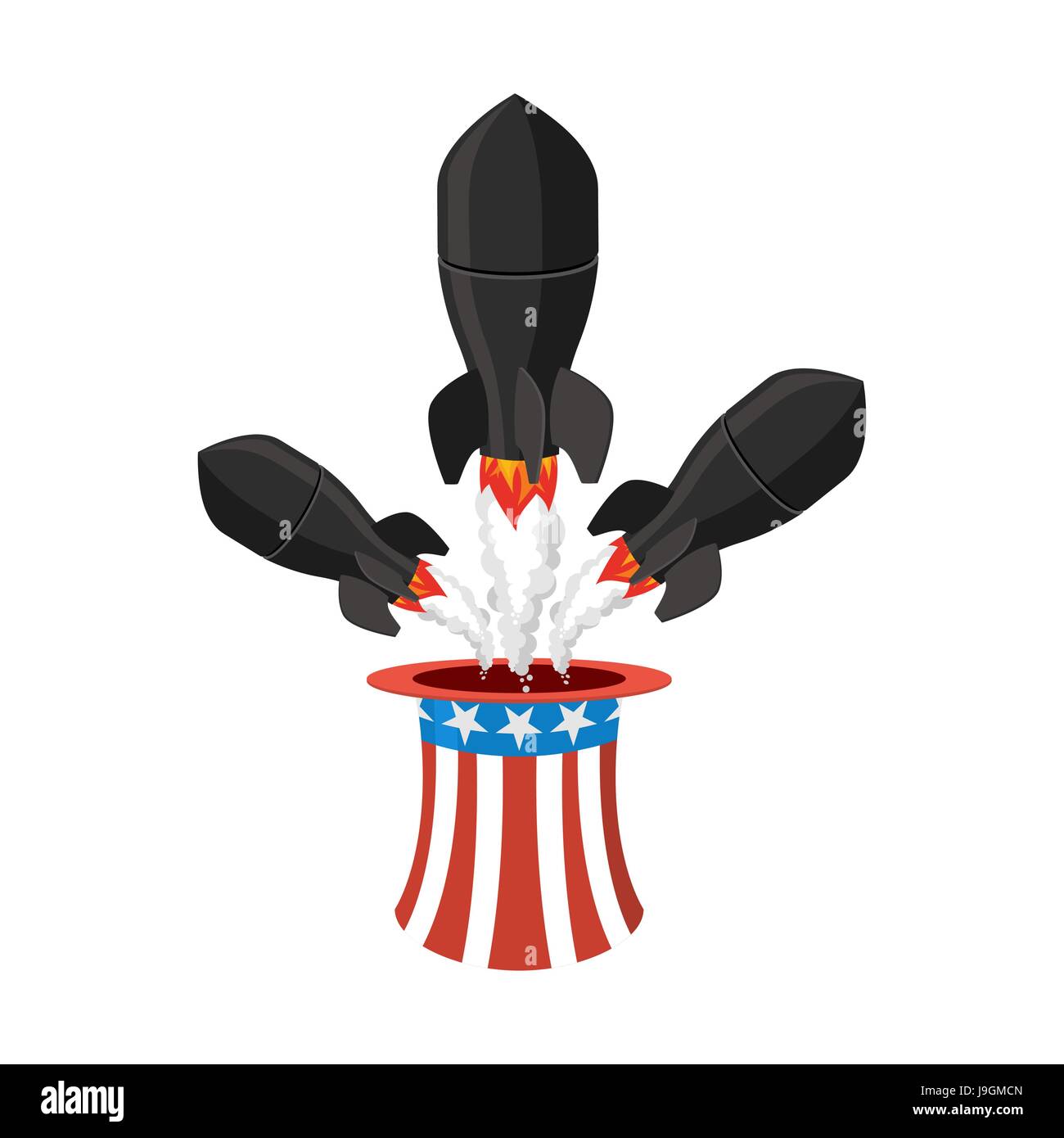 Missile USA. Rocket fly of hat Uncle Sam. American air bomb. America ...