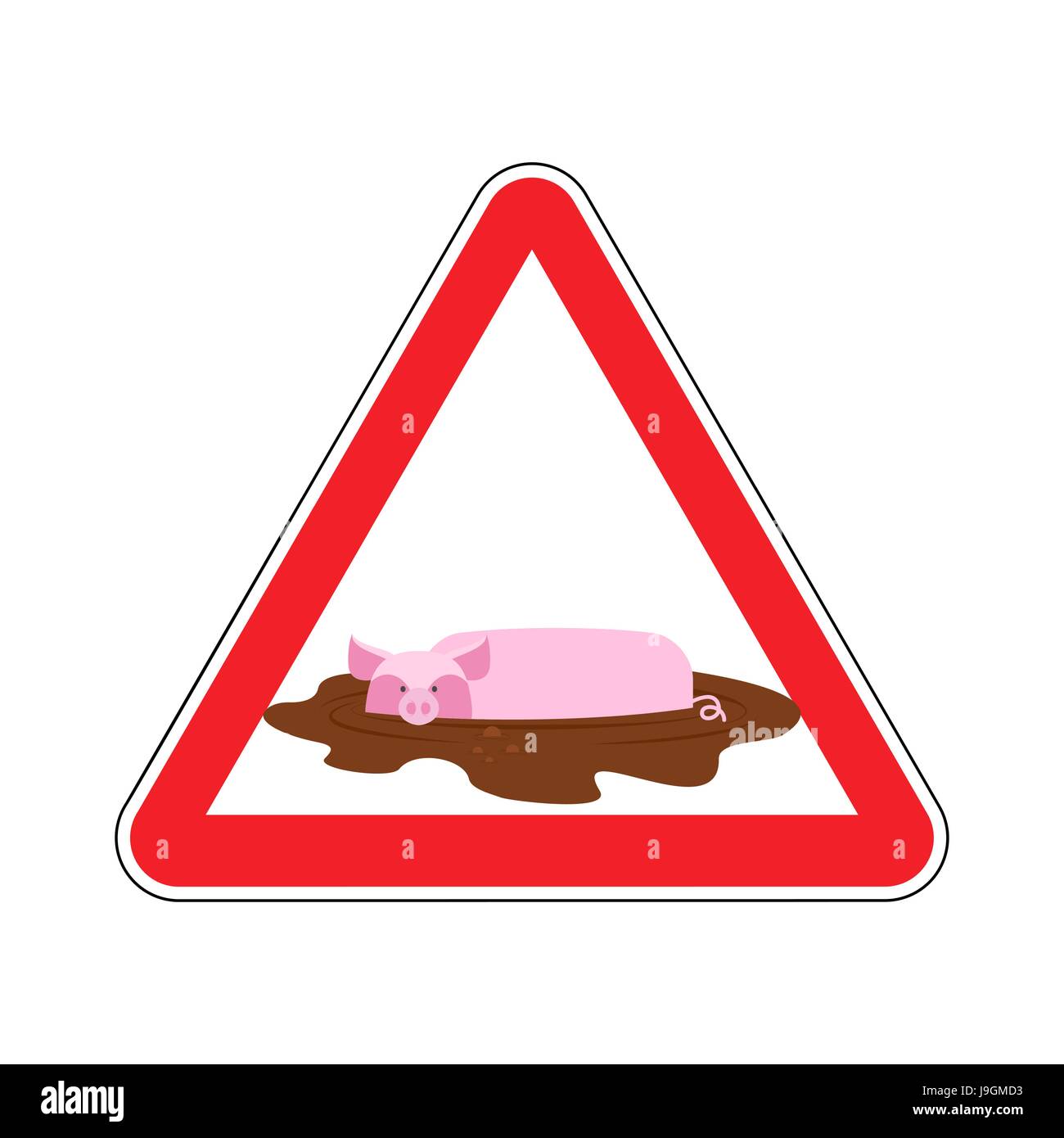 Attention unclean. warning Road sign pig in mud. Caution dirty Stock ...