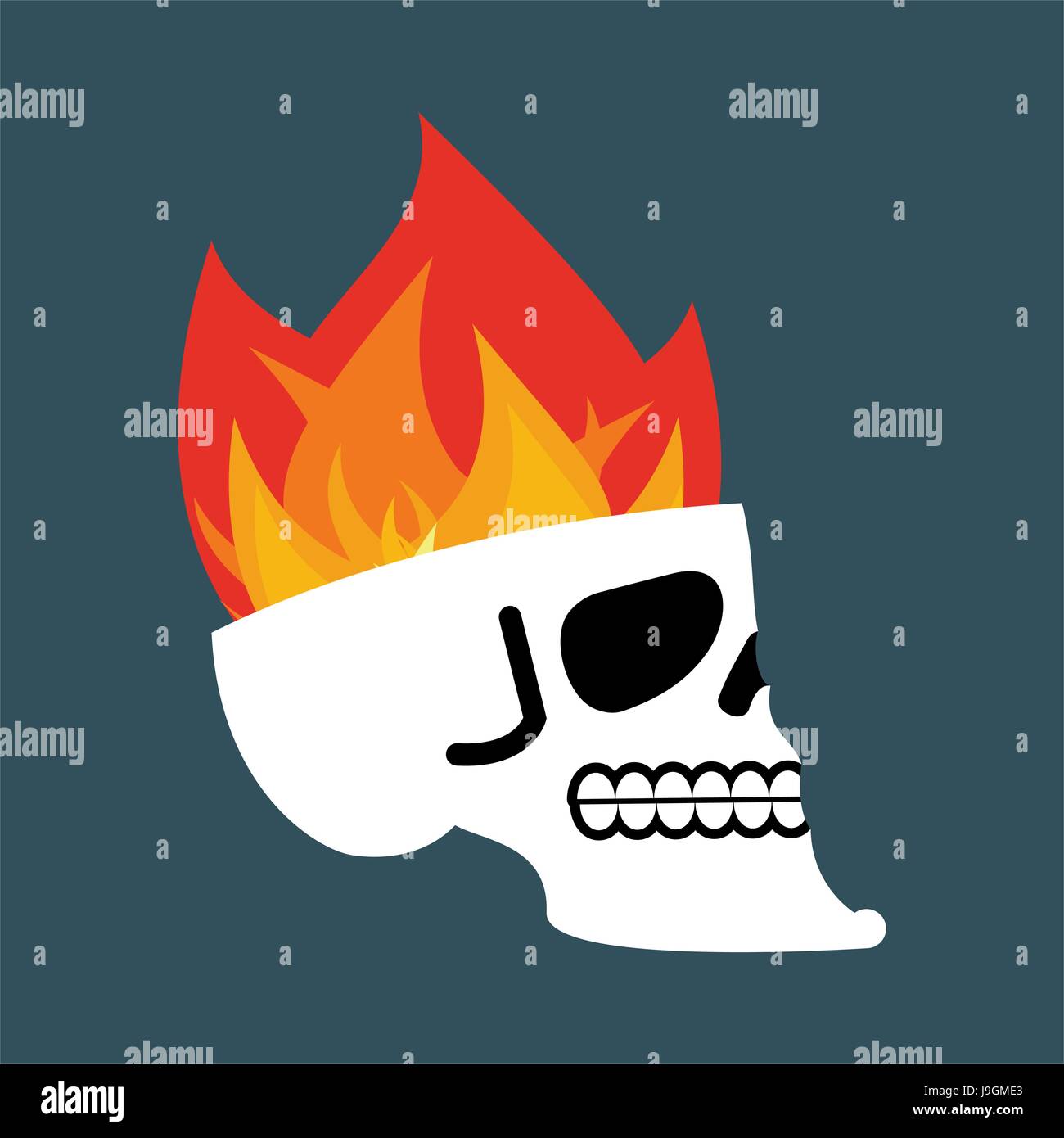 Skull fire. Head skeleton flame. flaming skull tattoo sign Stock Vector ...