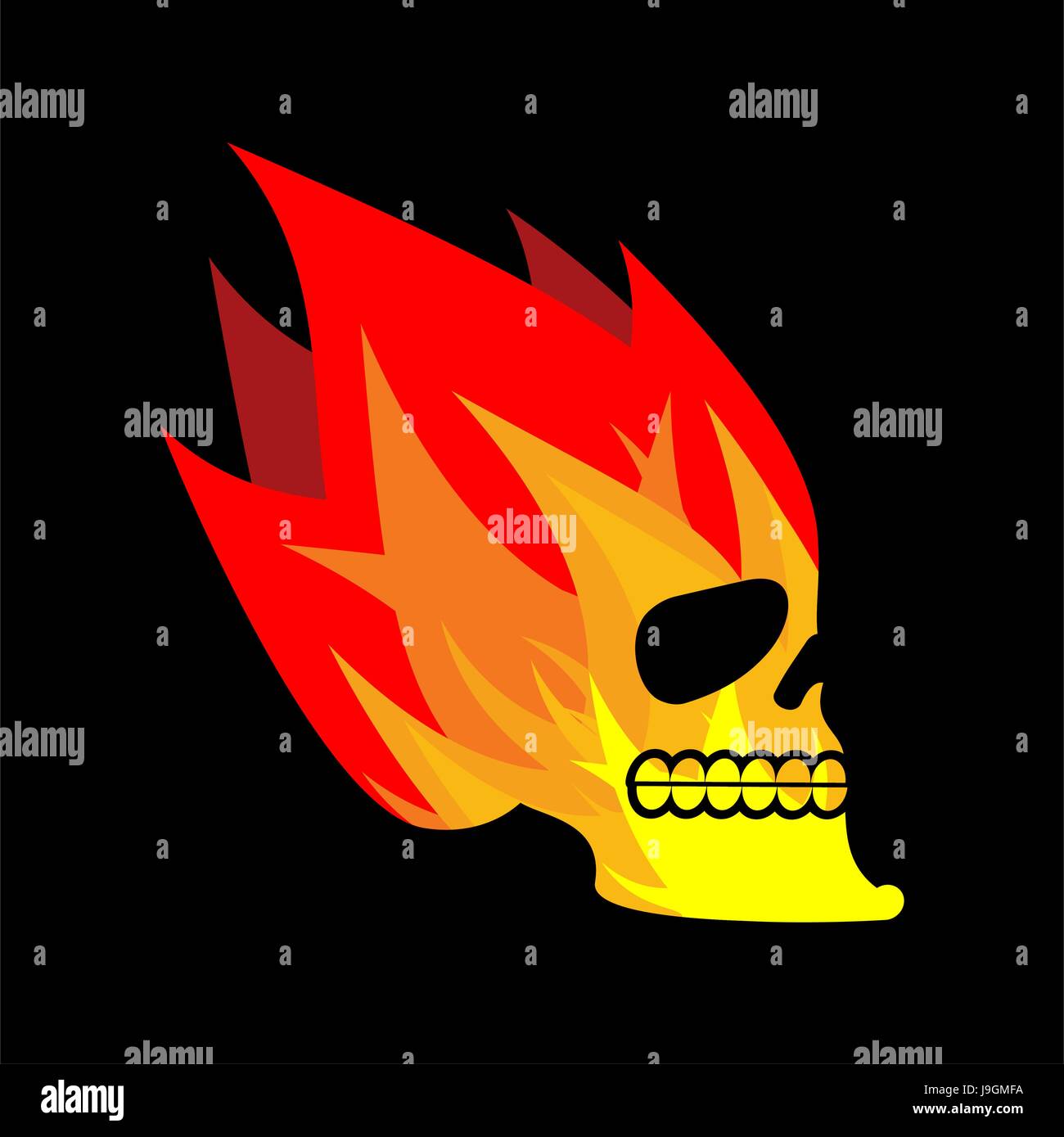 Skull fire. Head skeleton flame. flaming skull tattoo sign Stock Vector ...