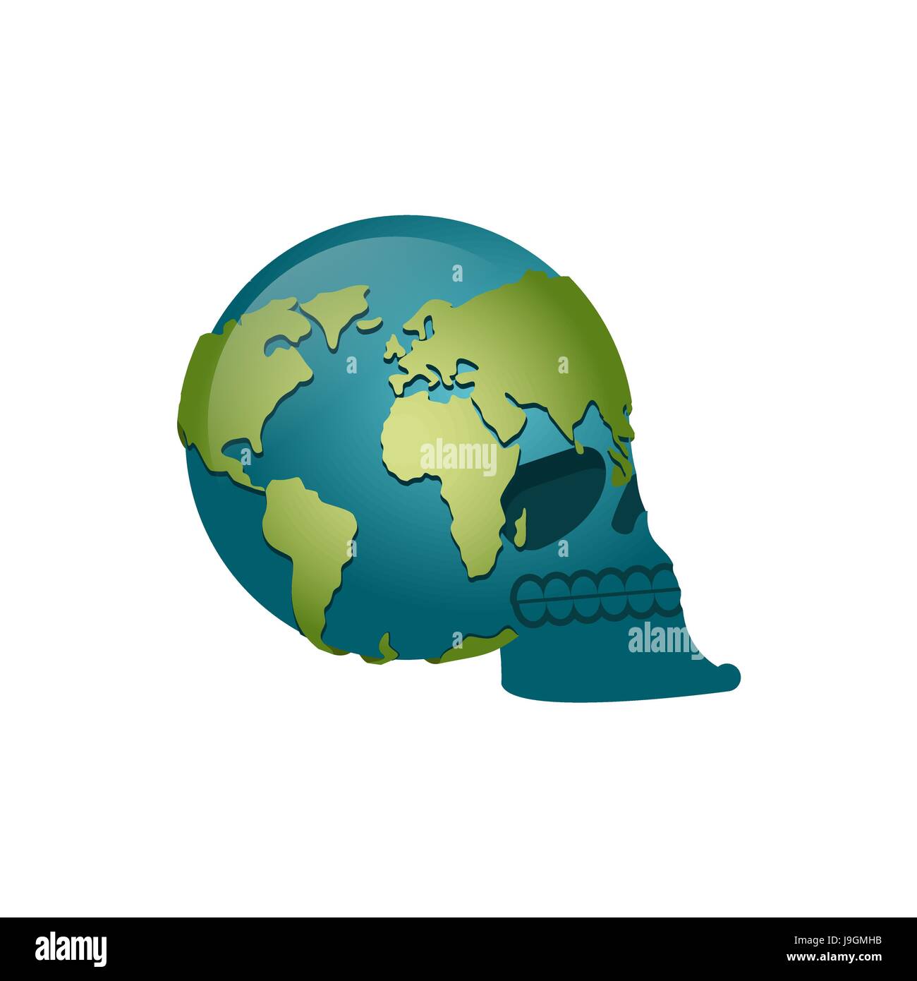 Earth skull. head of skeleton is planet. Continents and Oceans. global ...