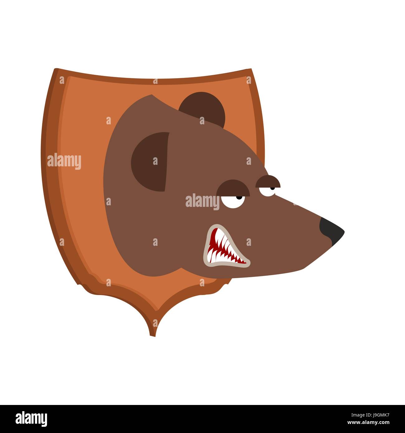 Bear hunter trophy. Grizzly head on shield. Scarecrow wild beast Stock ...