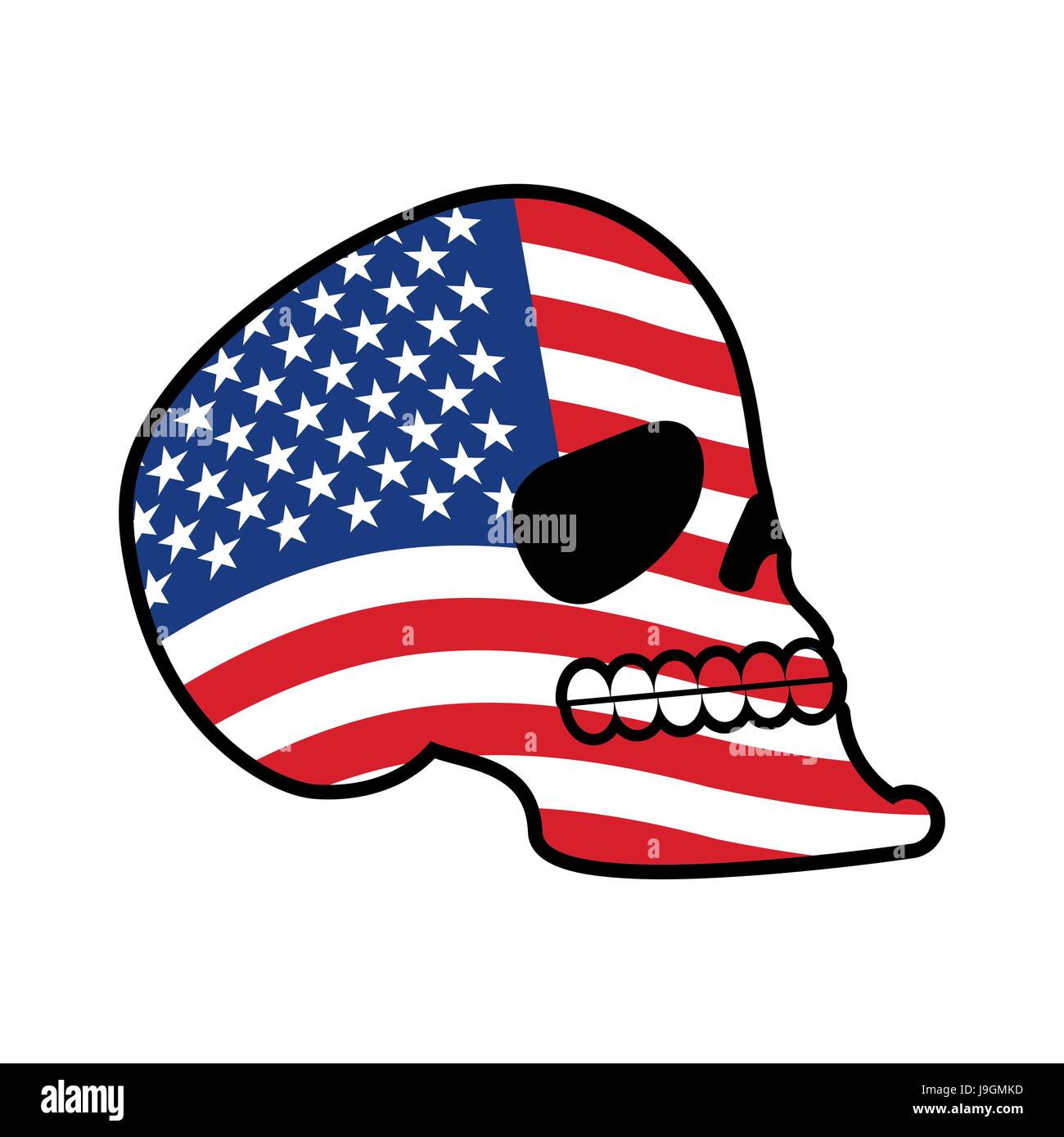 USA skull. Head of skeleton and flag of America. Fun emblem Stock ...