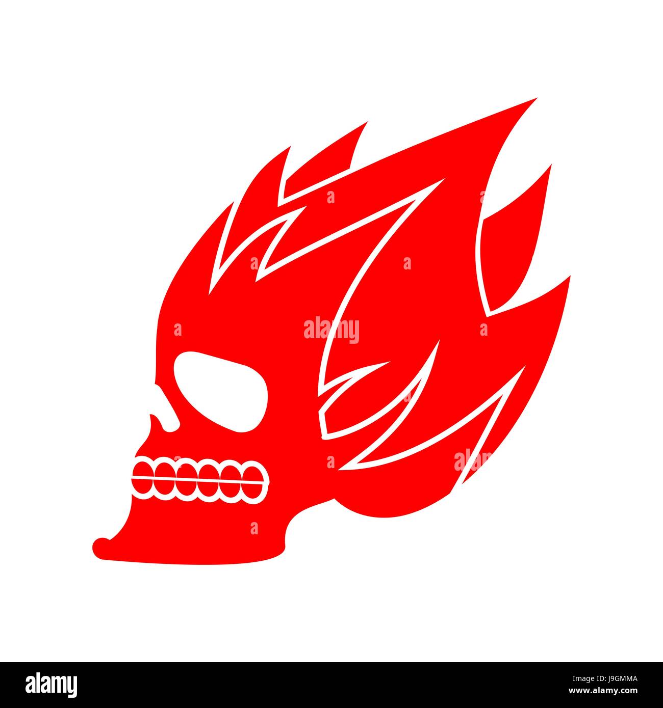 Skull fire. Head skeleton flame. flaming skull tattoo sign Stock Vector ...