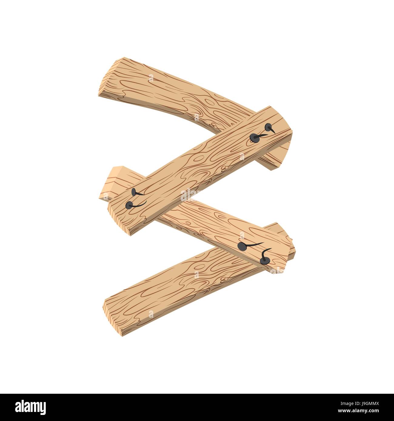 Number 3 wood board font. Three symbol plank and nails alphabet ...