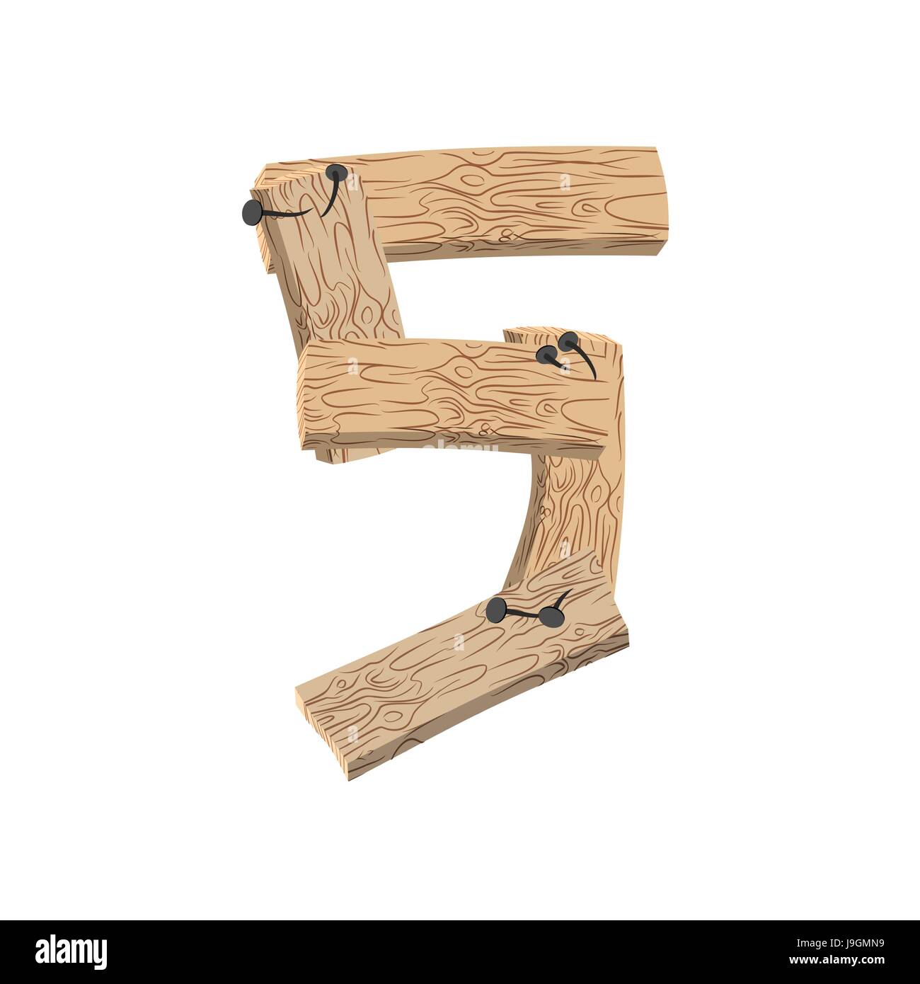 Number 5 wood board font. Five symbol plank and nails alphabet ...