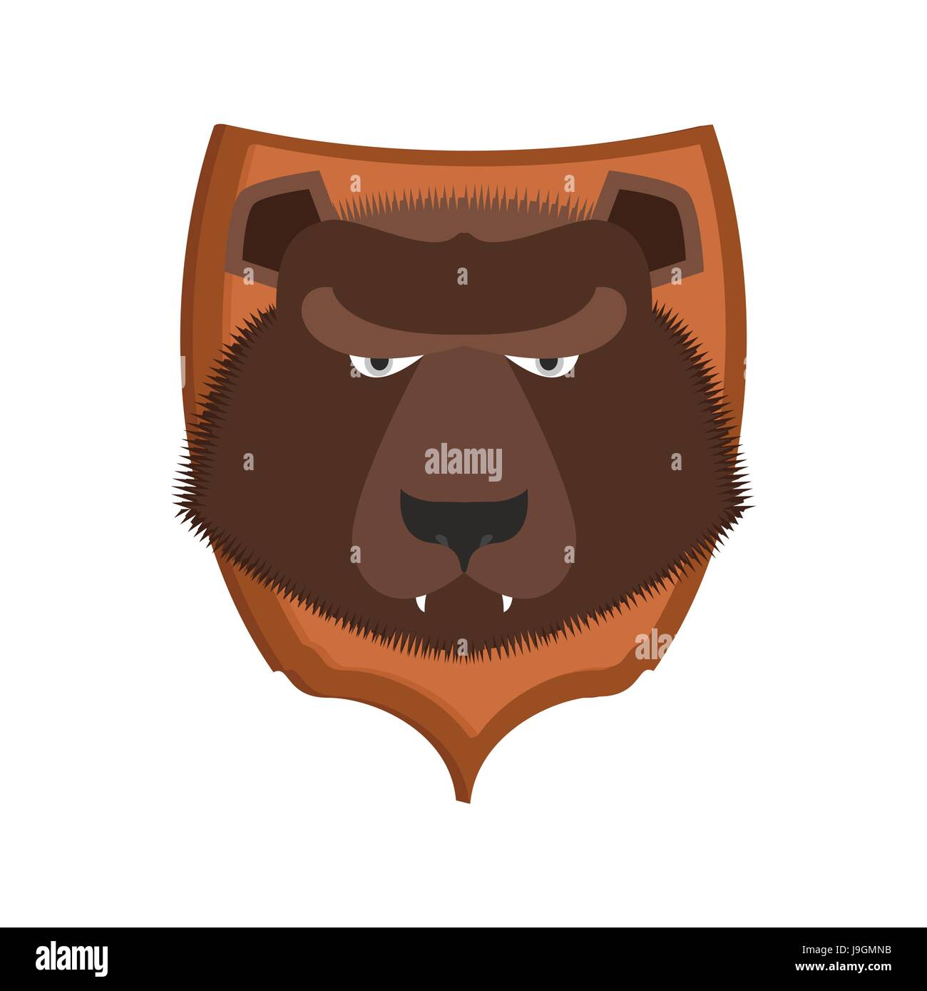 Bear hunter trophy. Grizzly head on shield. Scarecrow wild beast Stock ...