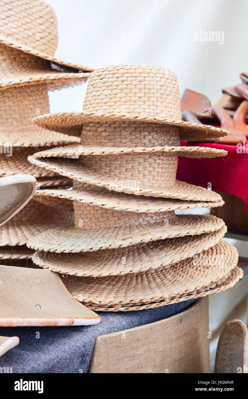 Straw Hat on the medieval farm market Stock Photo - Alamy