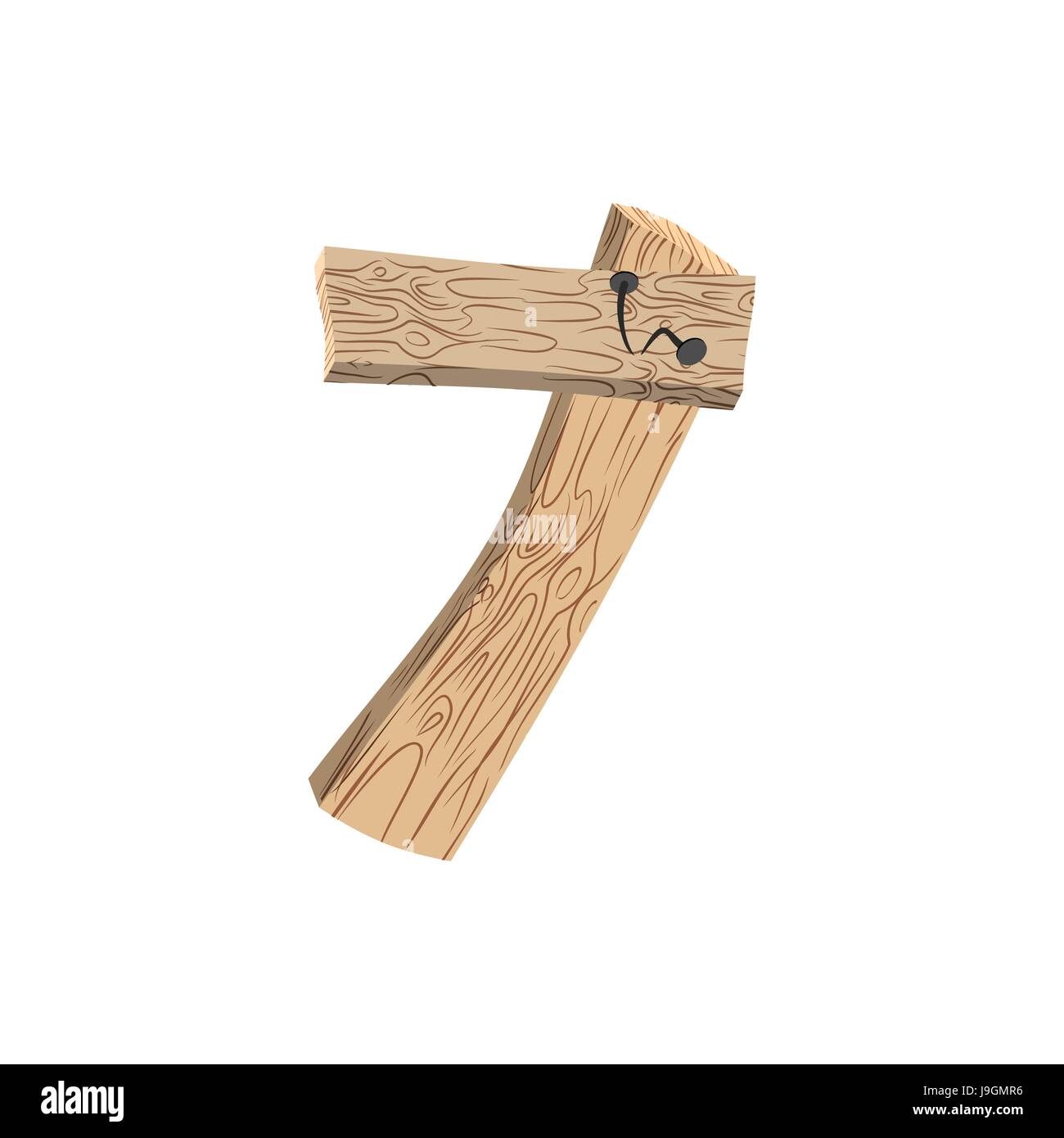 Number 7 wood board font. Seven symbol plank and nails alphabet ...