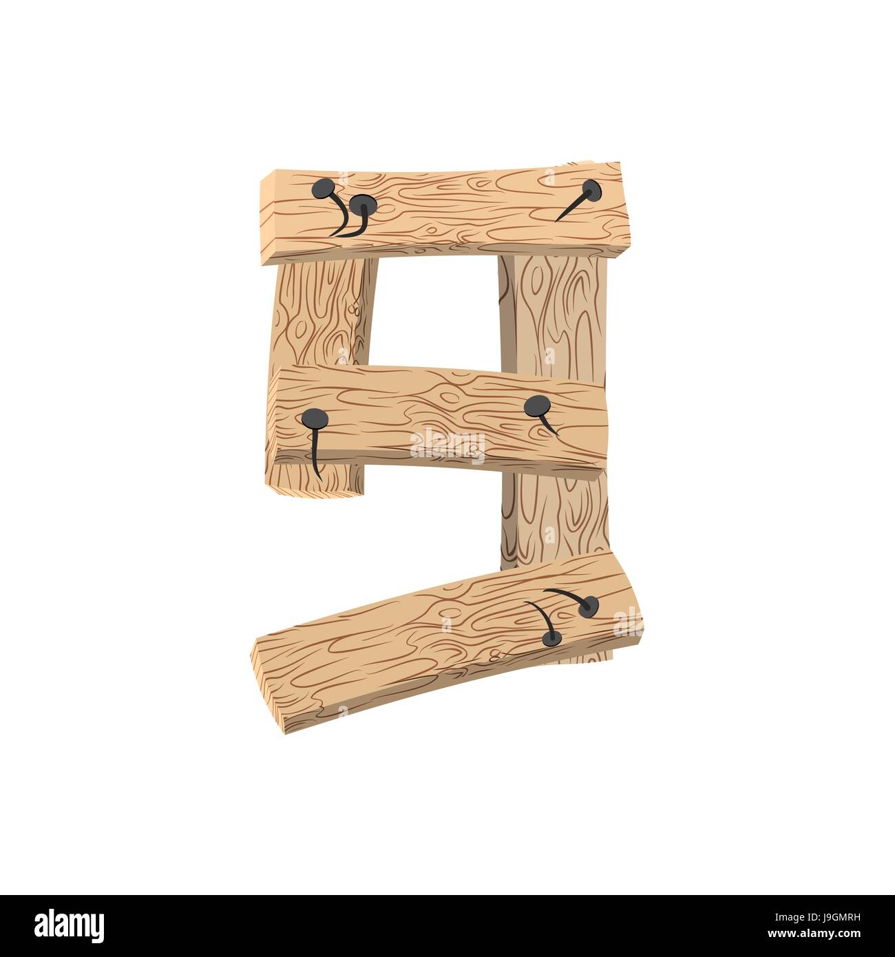 Number 9 wood board font. Nine symbol plank and nails alphabet ...