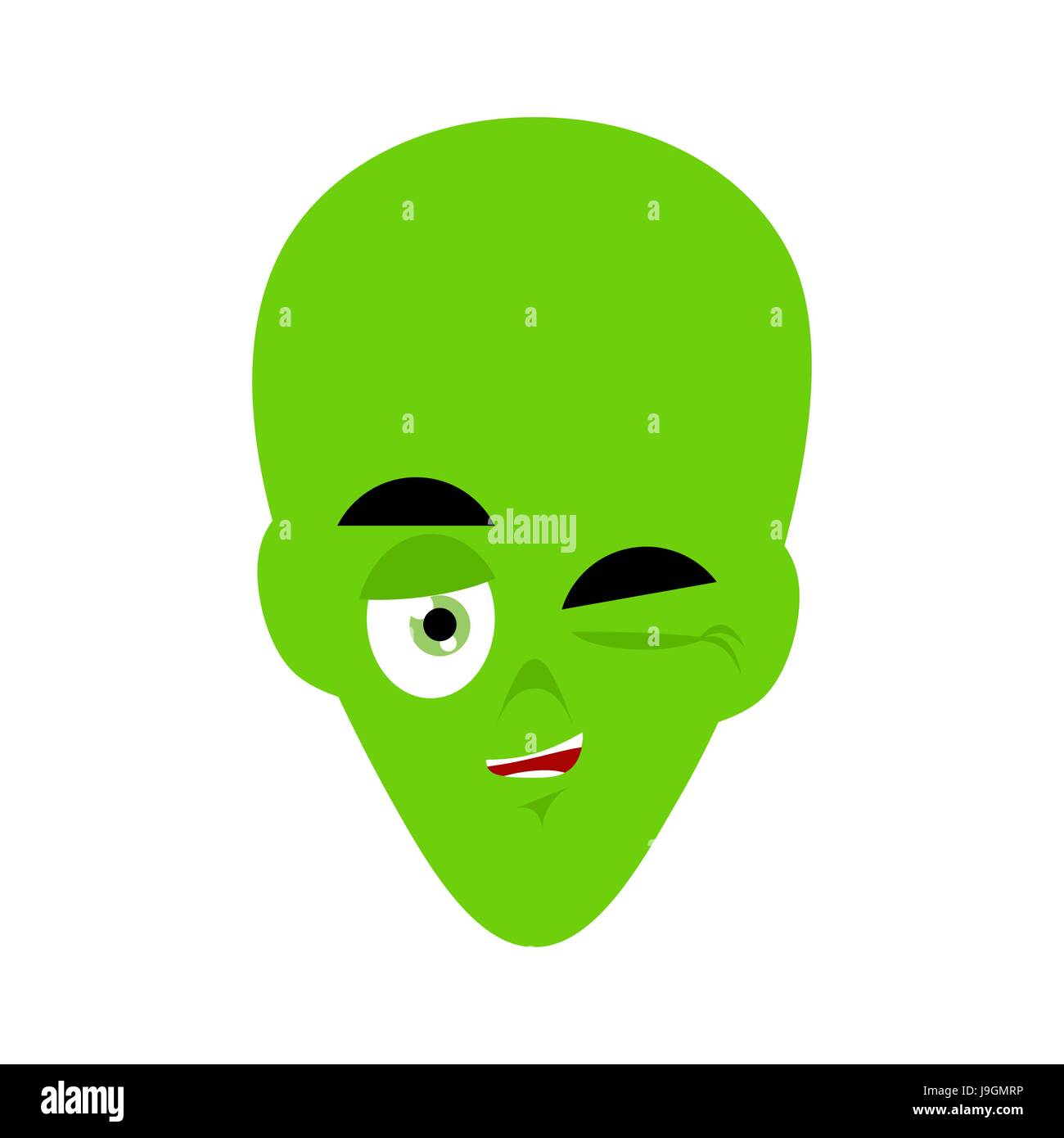 Green alien winks Emoji. UFO face happy emotion Stock Vector Image ...