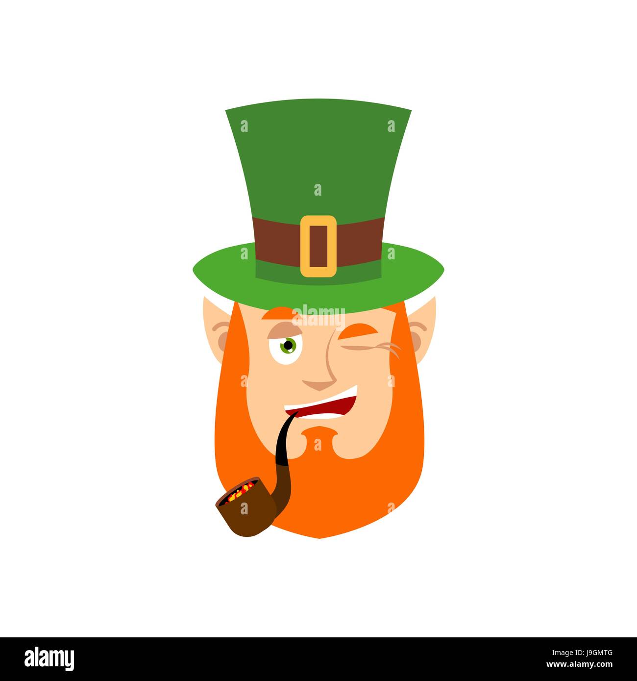 Leprechaun winks. Dwarf with red beard happy Emoji. Irish elf emotions ...