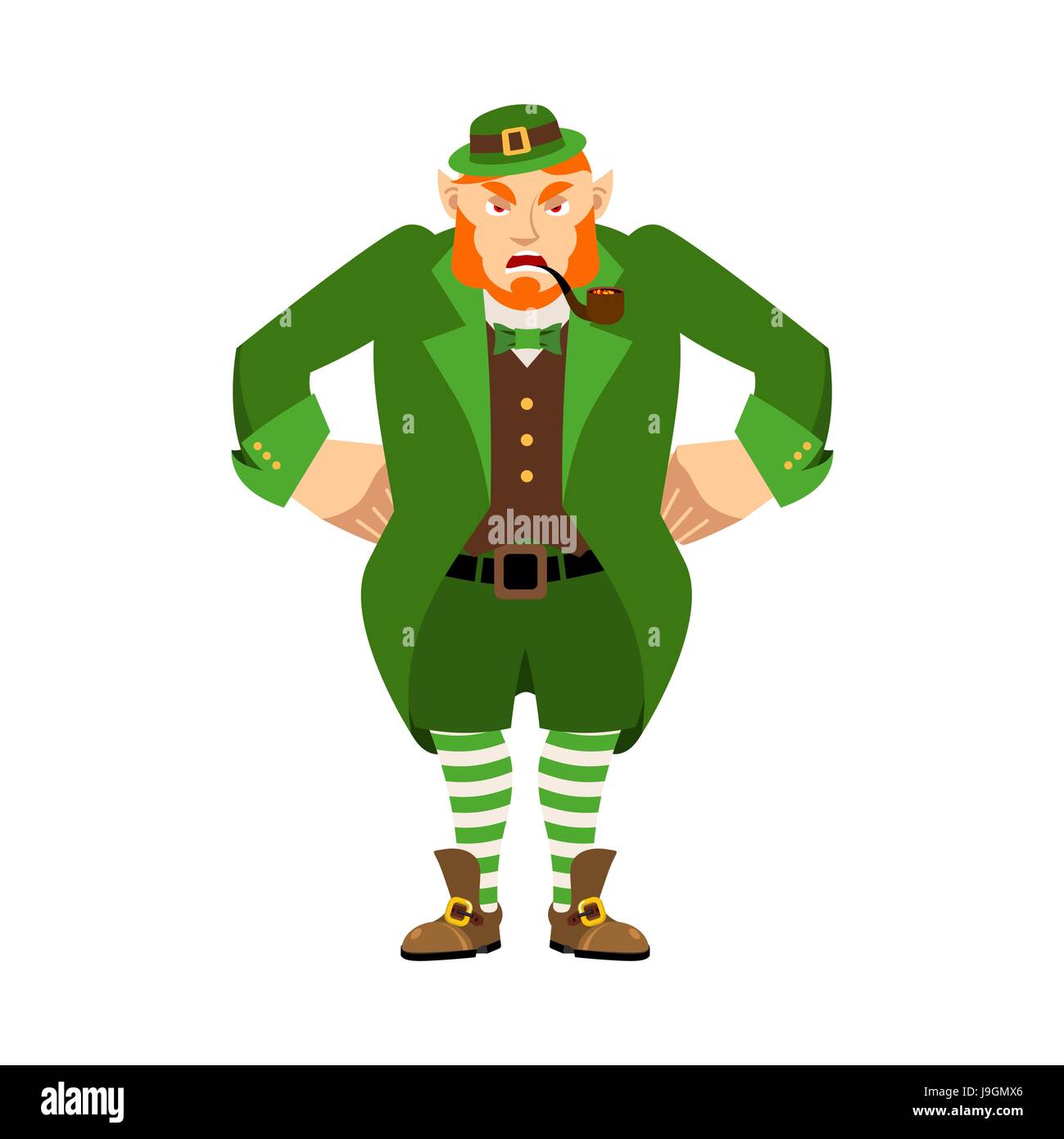 Leprechaun angry. Dwarf with red beard aggressive Emoji. Irish elf ...