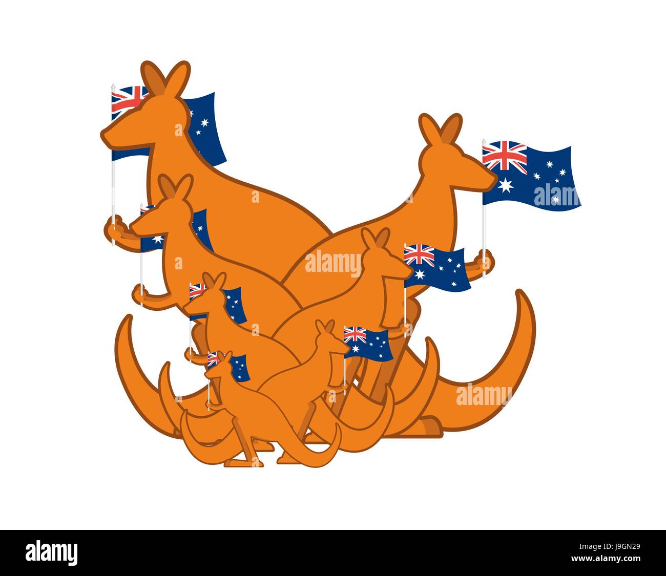 Australia Day emblem holiday. Kangaroos and Australian flag. Logo for ...
