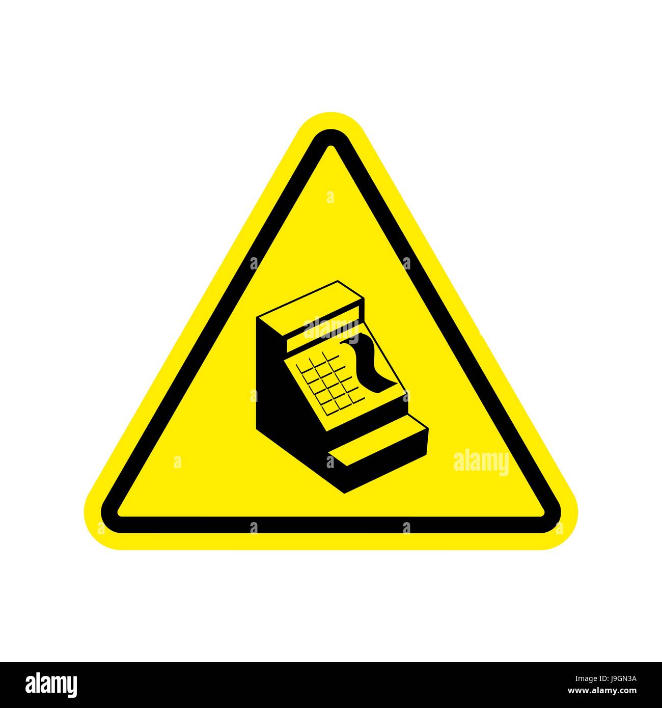 Attention cash payment. cash register on yellow triangle. Road sign ...