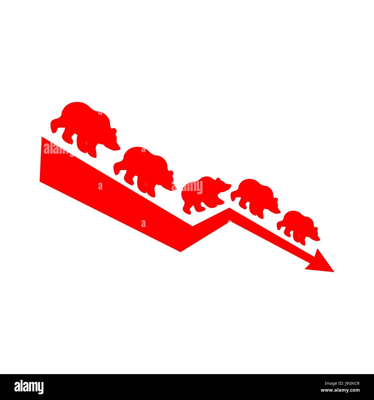 Red Bear Down Arrow. Exchange Trader illustration. Business concept ...