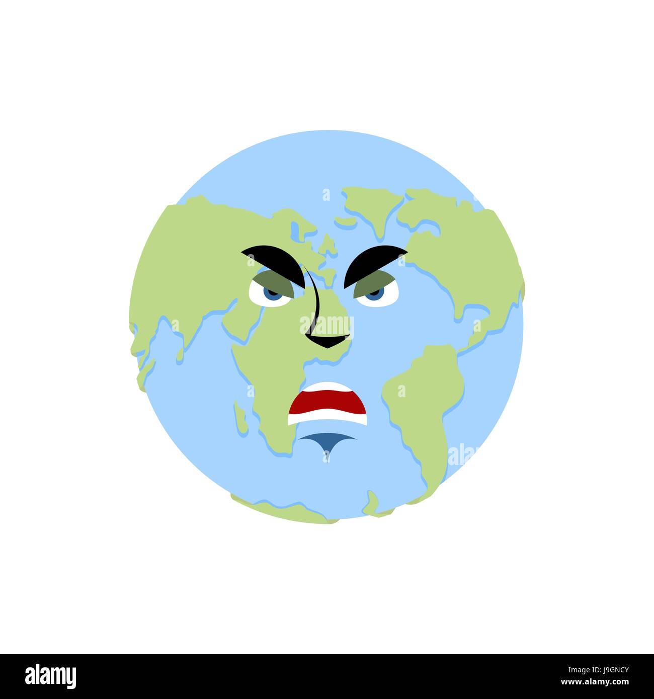 Earth angry Emoji. Planet aggressive emotion isolated Stock Vector ...