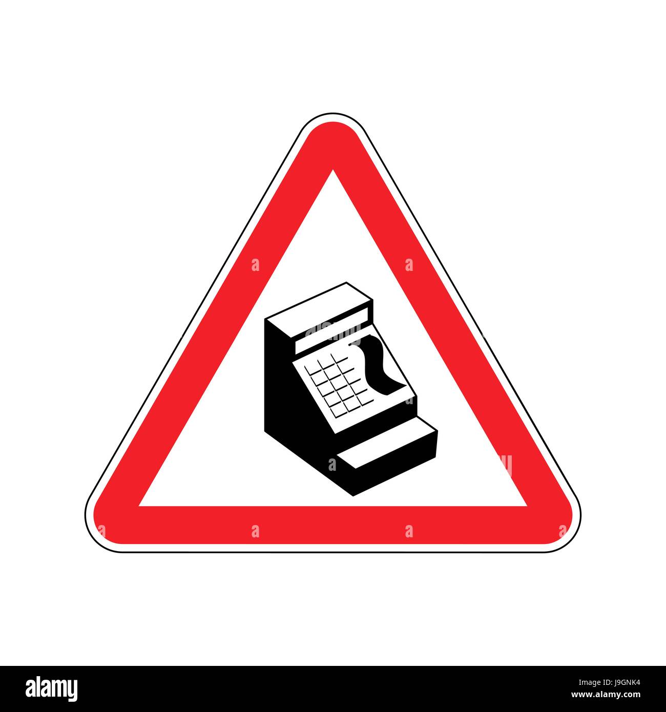 Attention cash payment. cash register on red triangle. Road sign ...