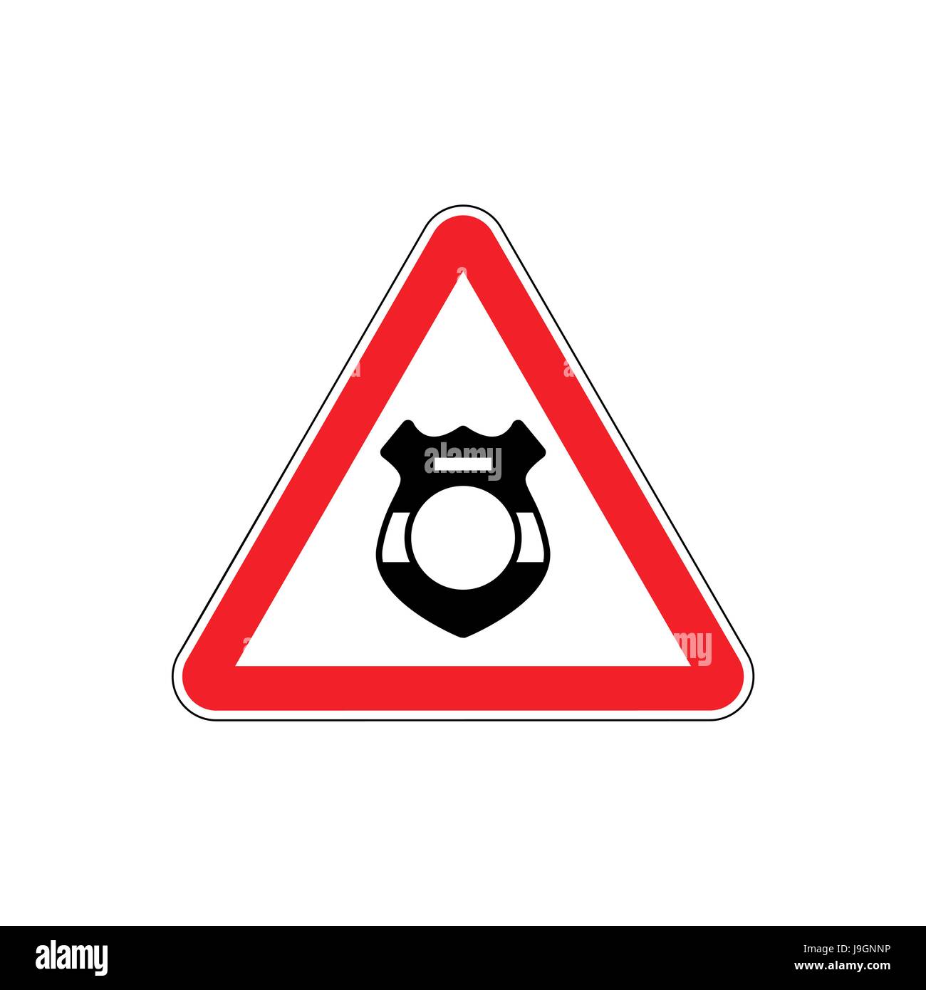 Warning cop. Police badge on red triangle. Road sign attention Stock ...