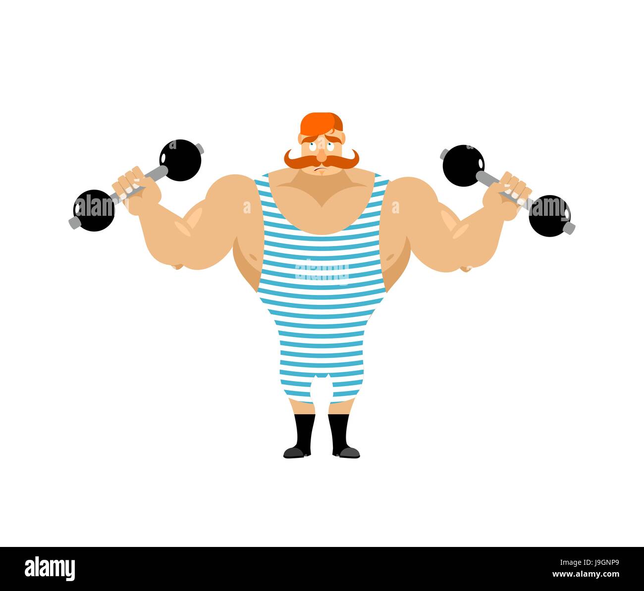 Retro athlete with red mustache. Vintage sportsman. Ancient bodybuilder ...