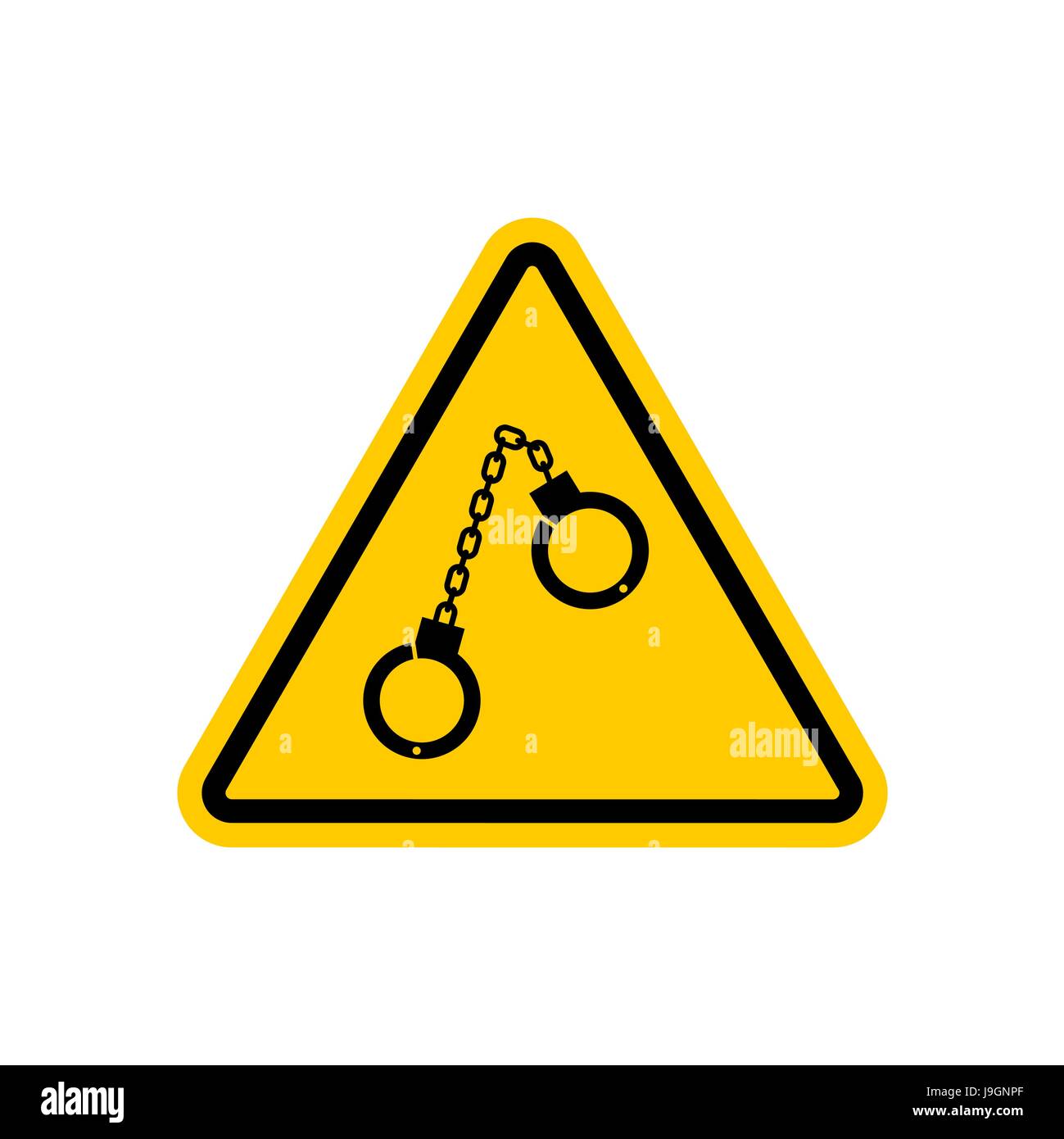 Warning police. Handcuffs on yellow triangle. Road sign attention Stock ...