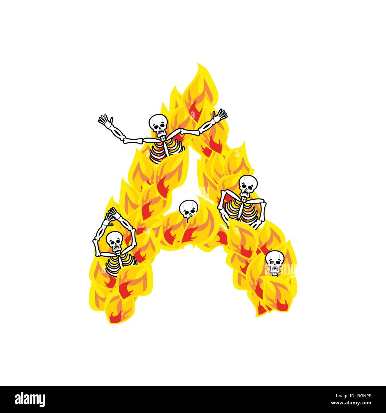 Letter A hellish flames and sinners font. Fiery lettering. Infernal ...