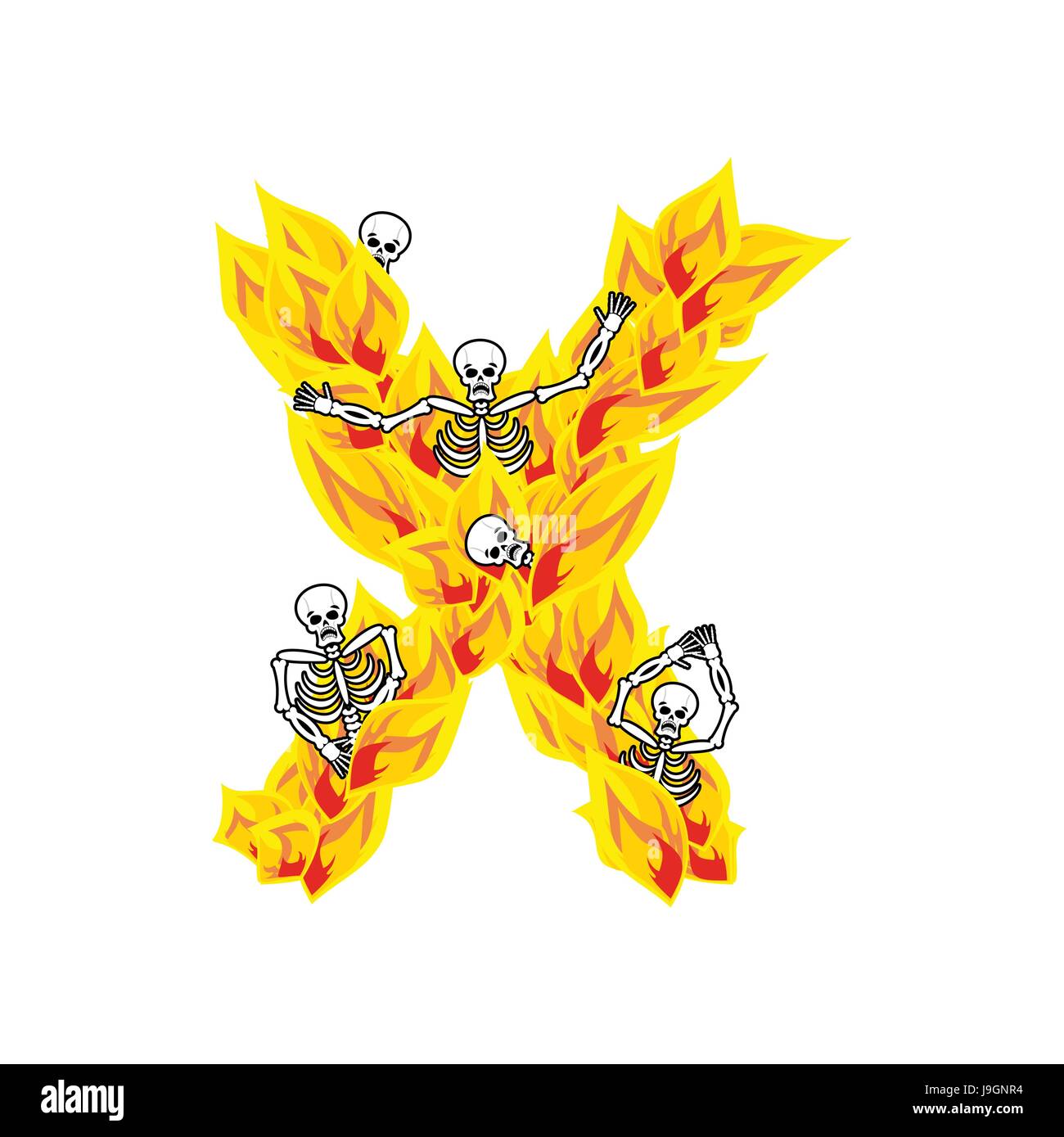 Letter X hellish flames and sinners font. Fiery lettering. Infernal ...