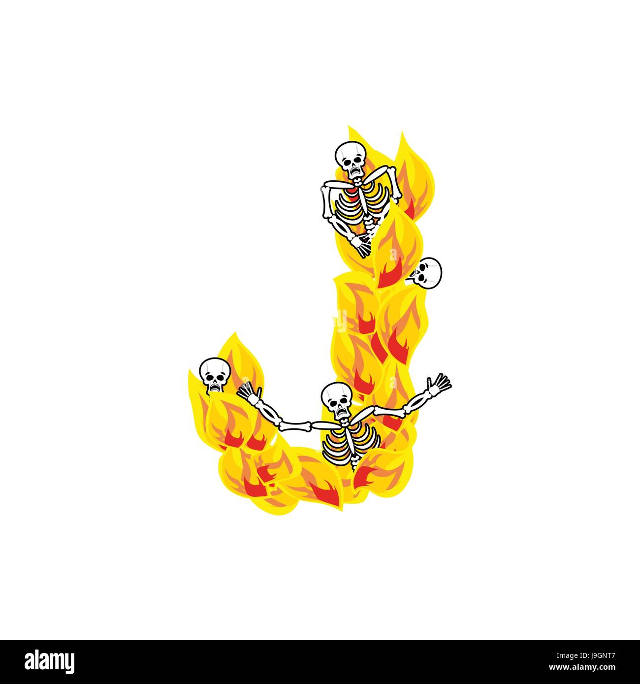 Letter J hellish flames and sinners font. Fiery lettering. Infernal ...