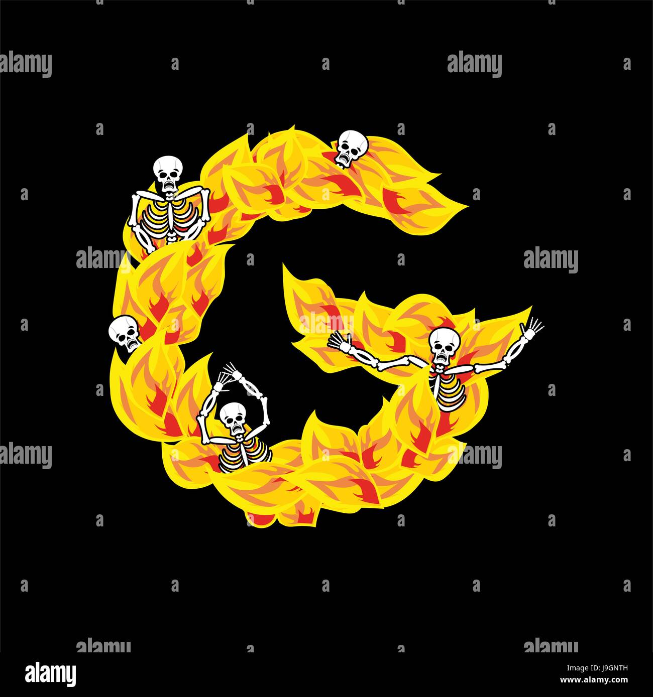 Letter G hellish flames and sinners font. Fiery lettering. Infernal ...