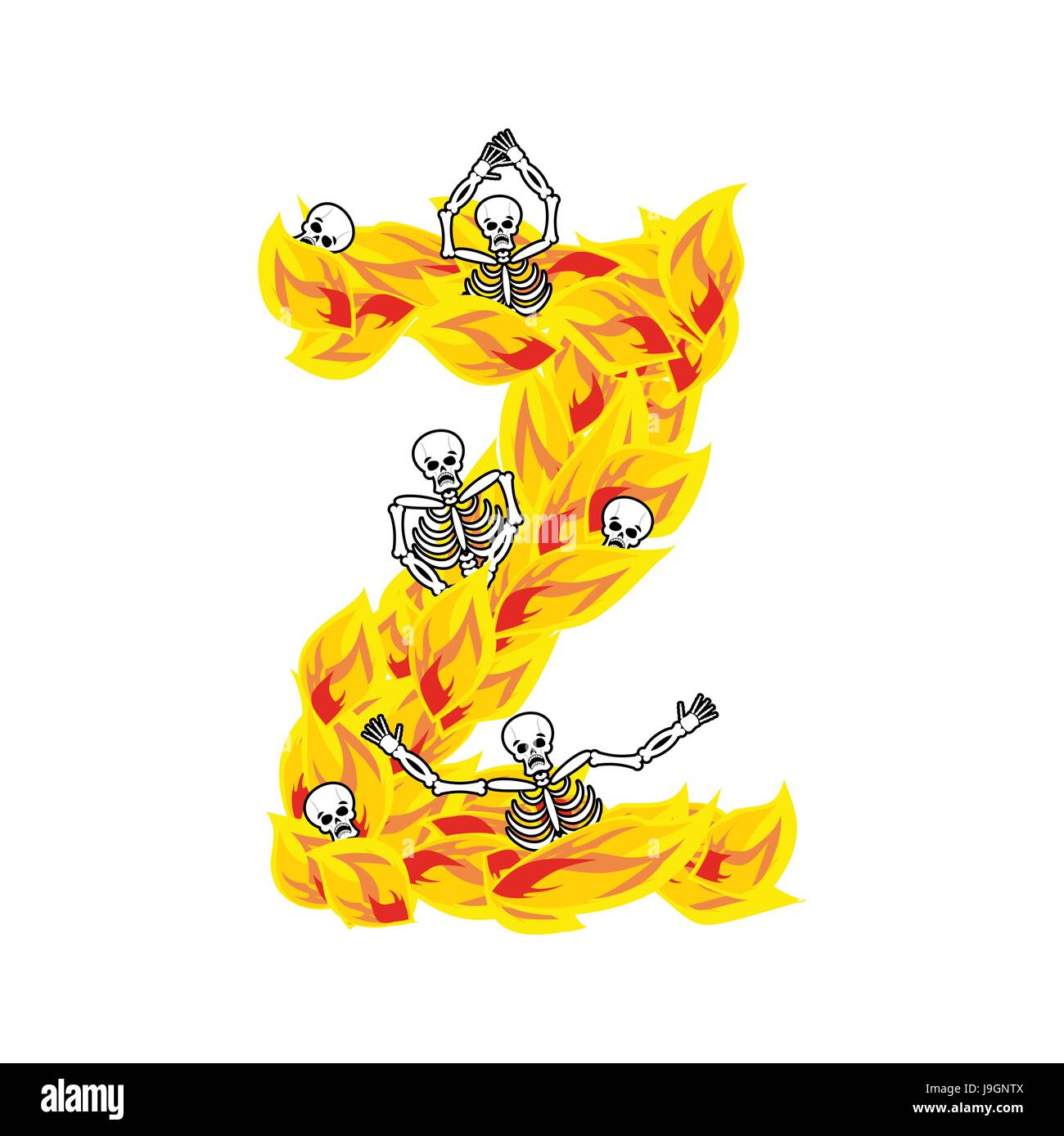 Letter Z hellish flames and sinners font. Fiery lettering. Infernal ...