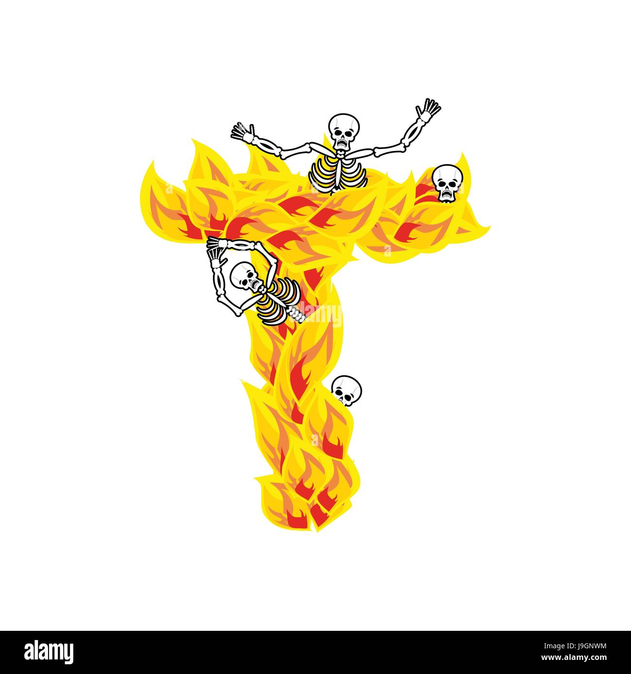 Letter T hellish flames and sinners font. Fiery lettering. Infernal ...