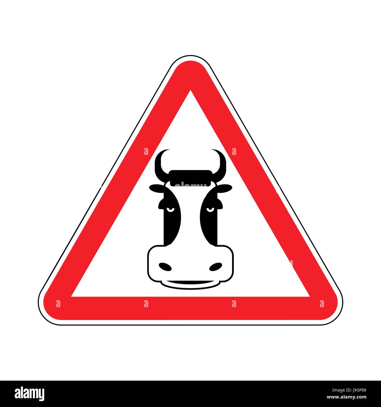 Warning Cow. beef on red triangle. Road sign attention to farm animal ...