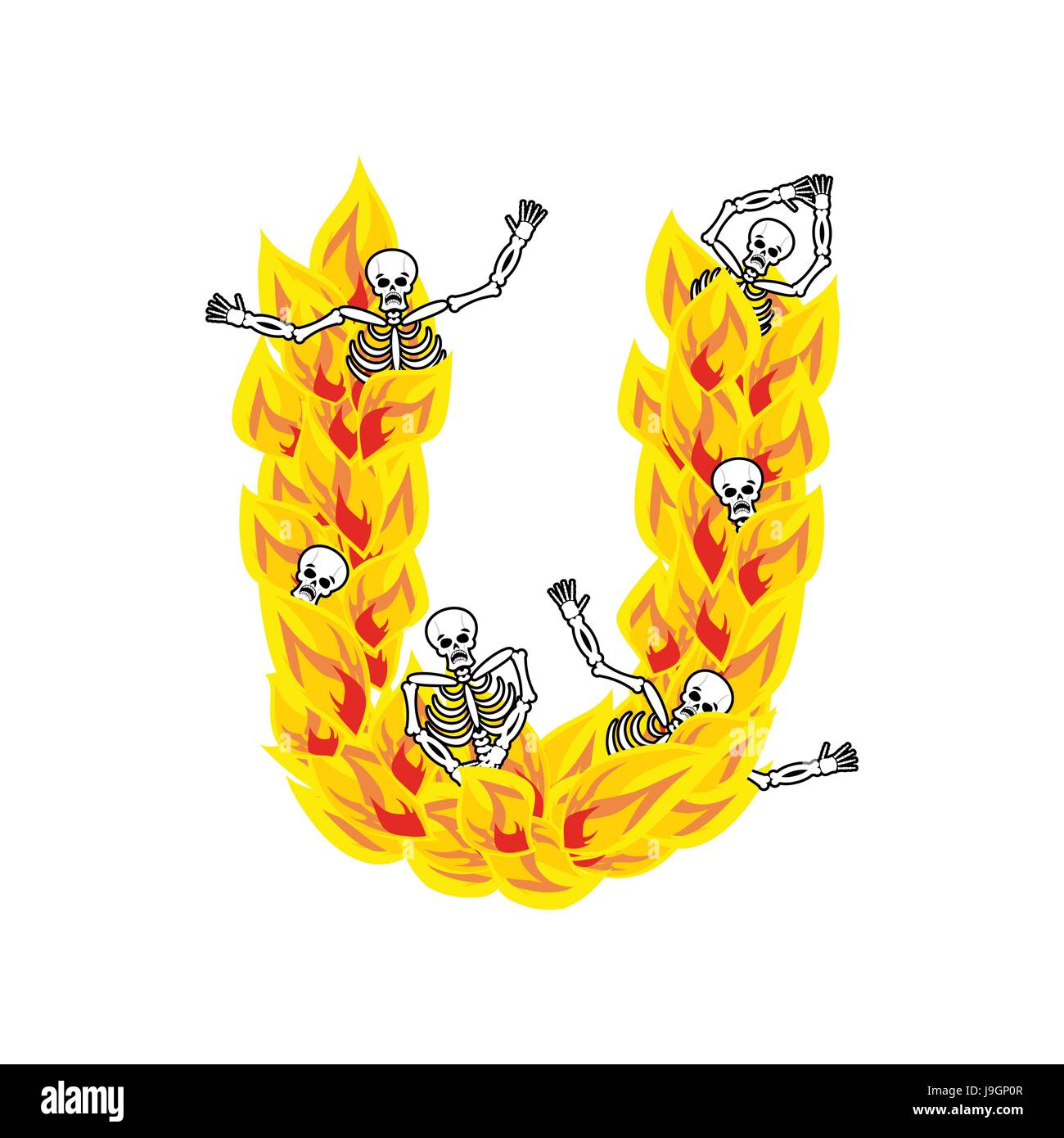 Letter U hellish flames and sinners font. Fiery lettering. Infernal ...