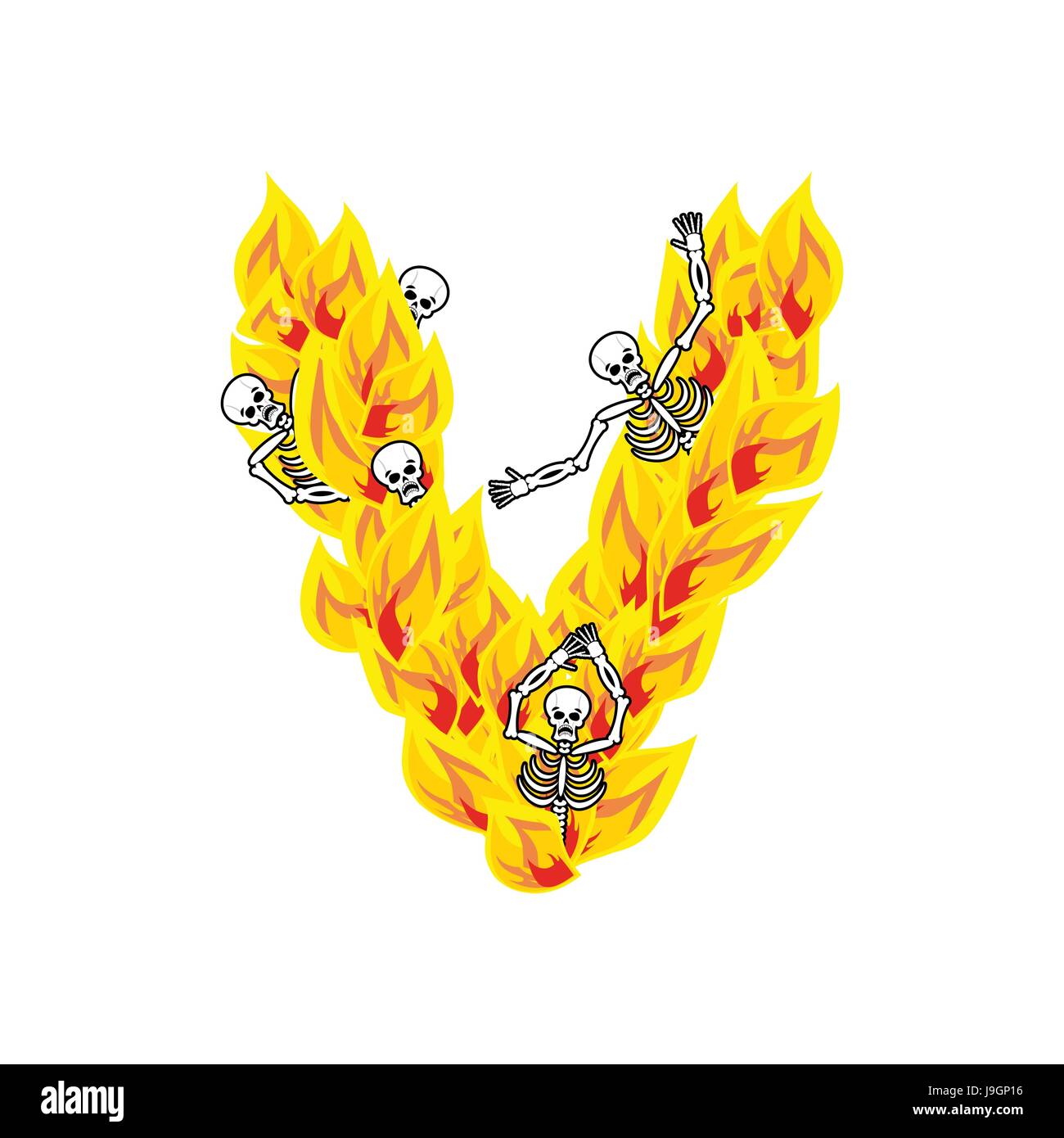 Letter V hellish flames and sinners font. Fiery lettering. Infernal ...