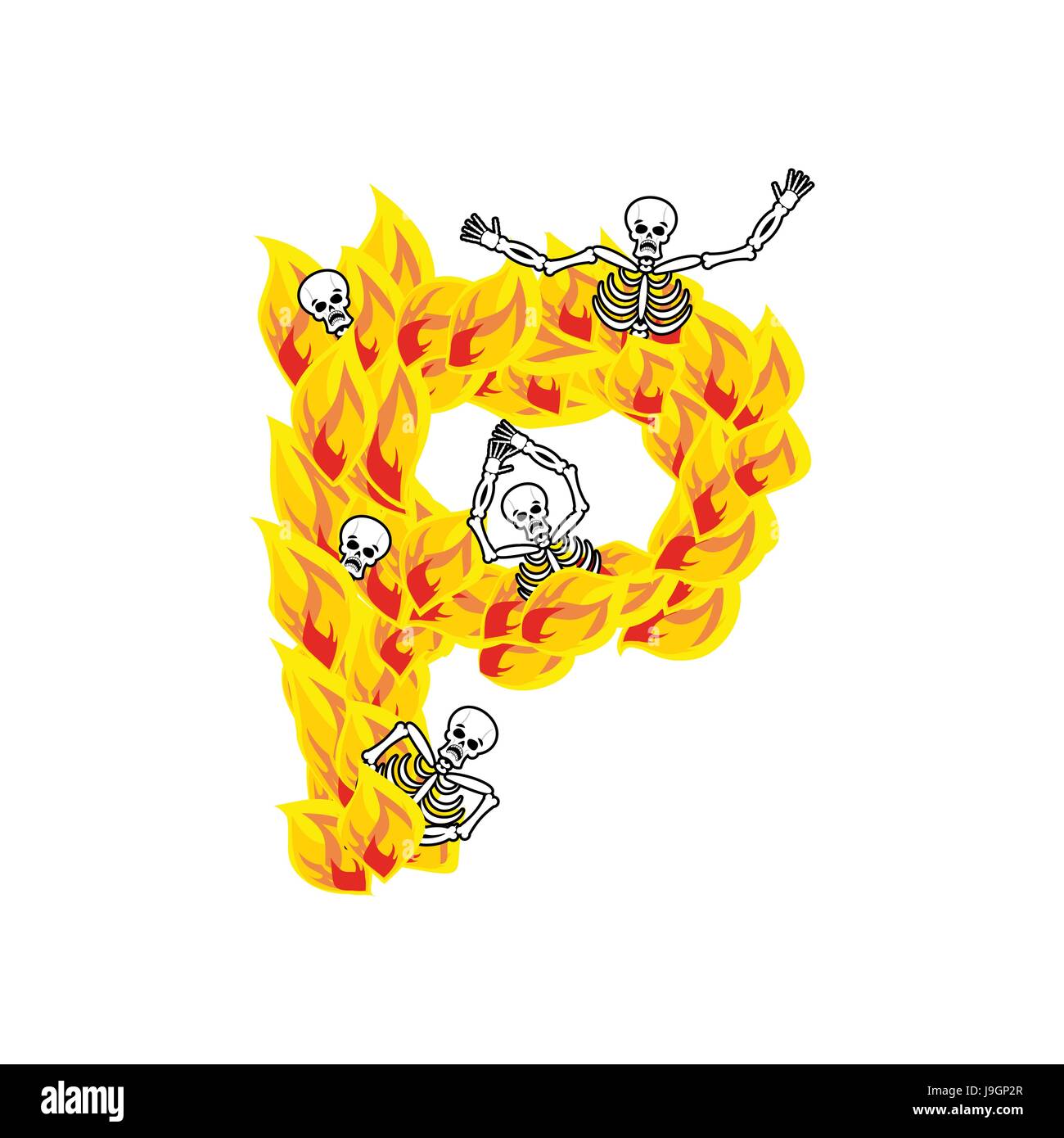 Letter P hellish flames and sinners font. Fiery lettering. Infernal ...