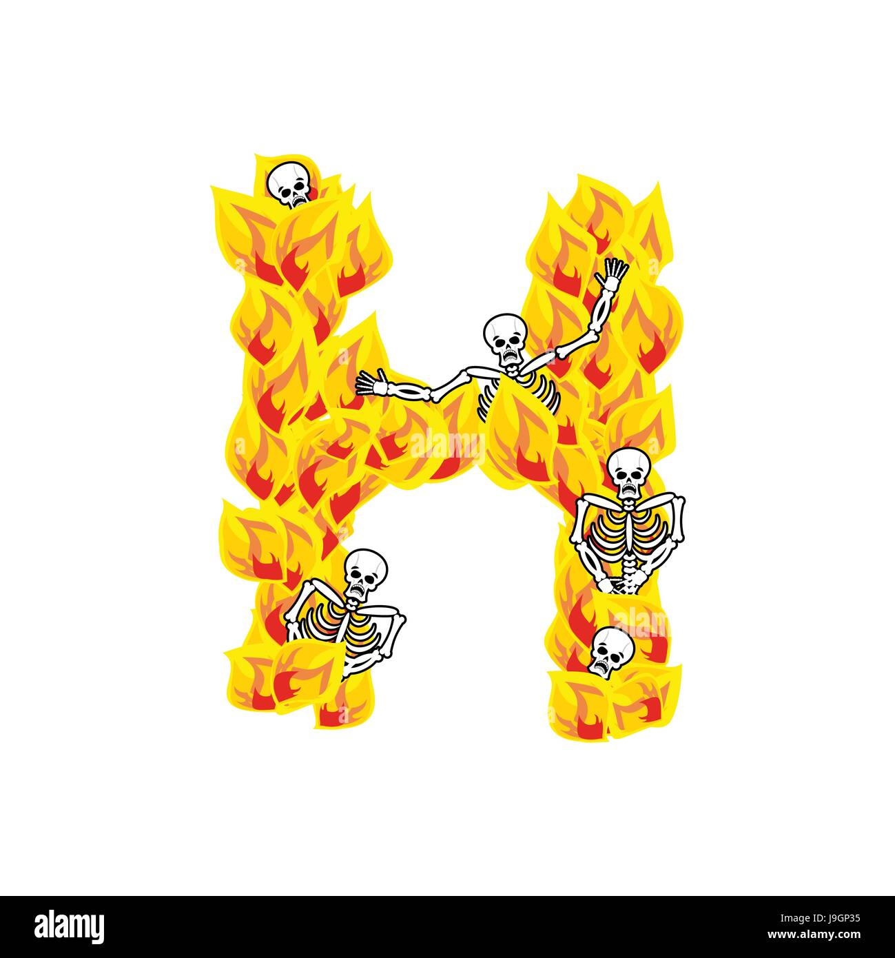 Letter H hellish flames and sinners font. Fiery lettering. Infernal ...