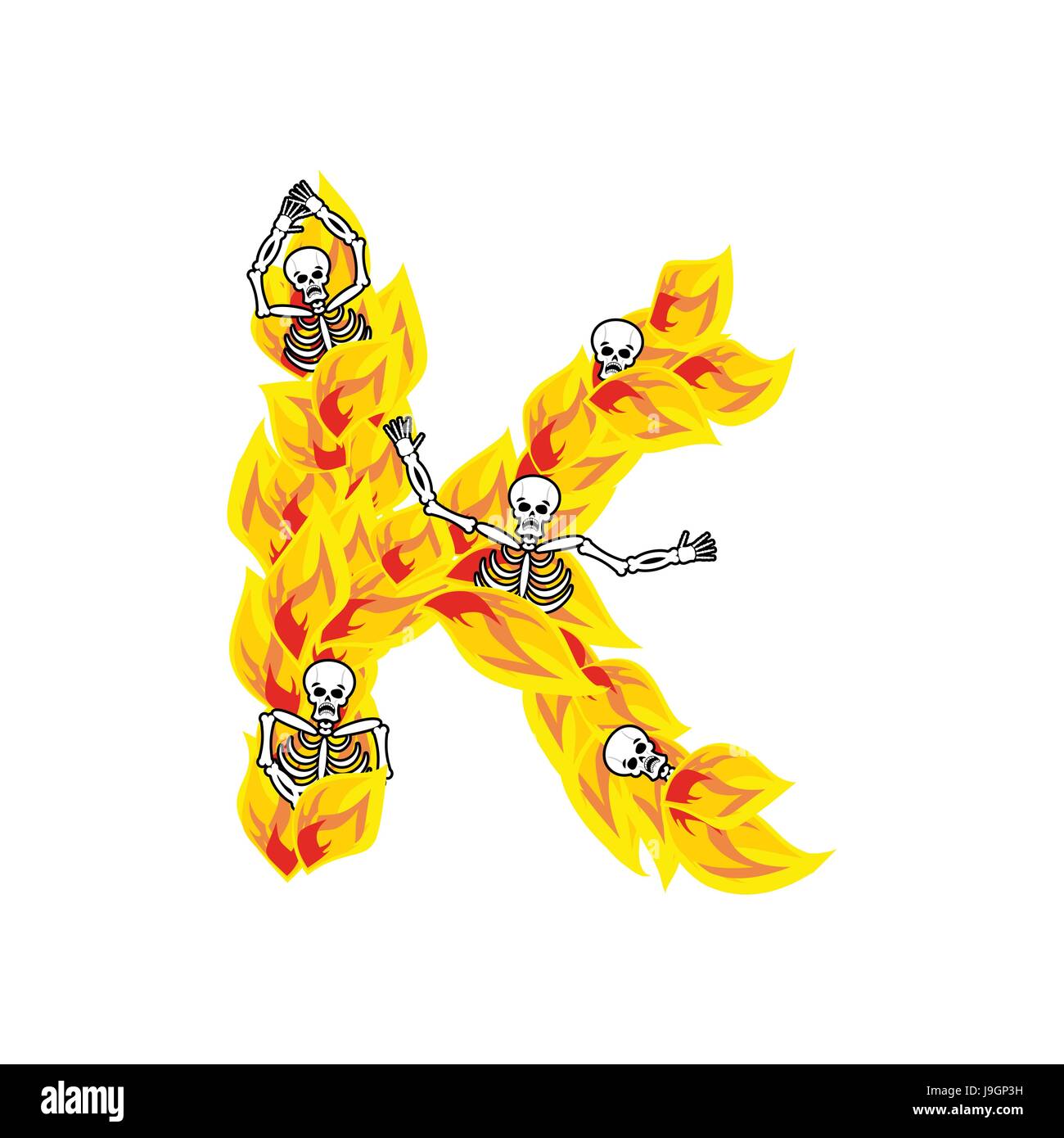 Letter K hellish flames and sinners font. Fiery lettering. Infernal ...