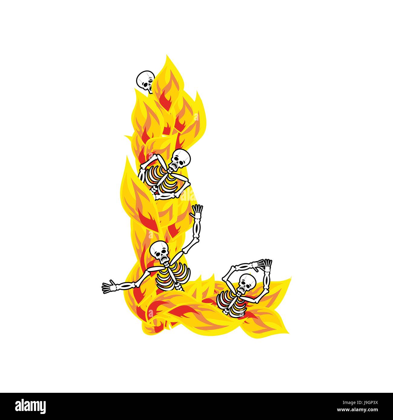 Letter L hellish flames and sinners font. Fiery lettering. Infernal ...