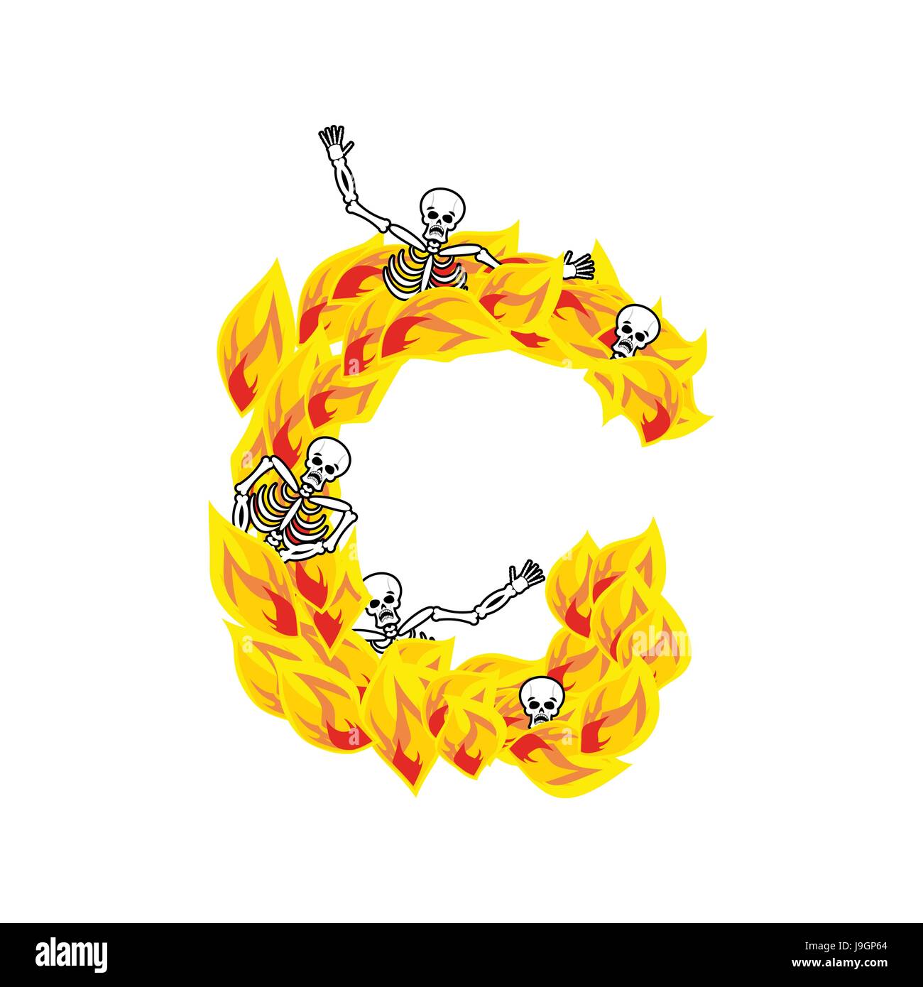 Letter C hellish flames and sinners font. Fiery lettering. Infernal ...