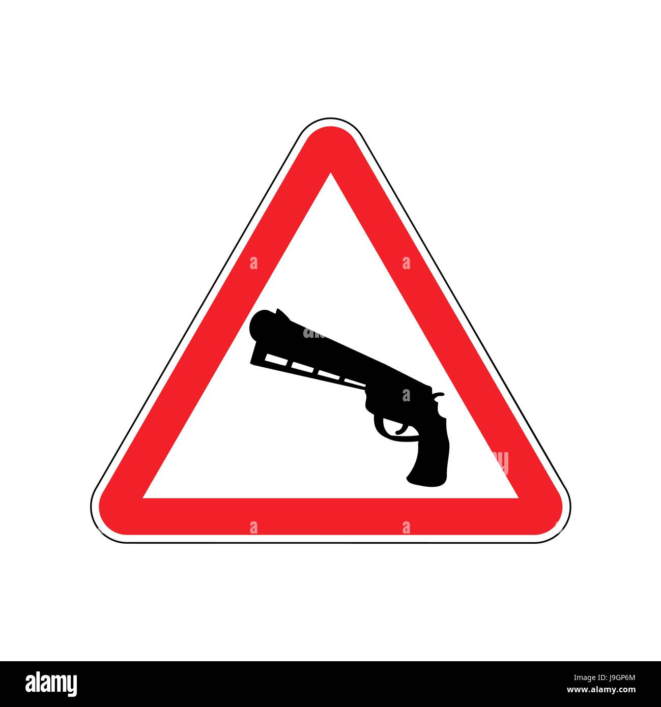 Attention crime. Gun in red triangle. Road sign Caution Weapon Stock ...