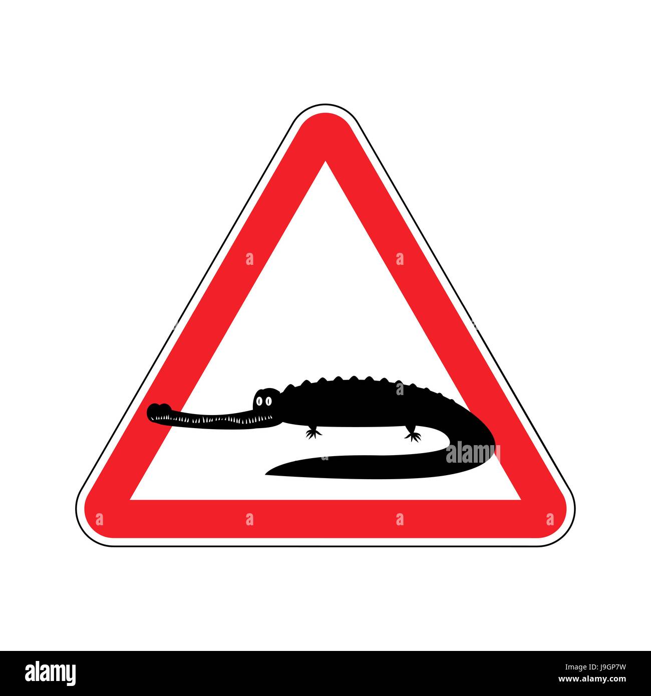 Attention crocodile. Alligator on red triangle. Road sign Caution ...
