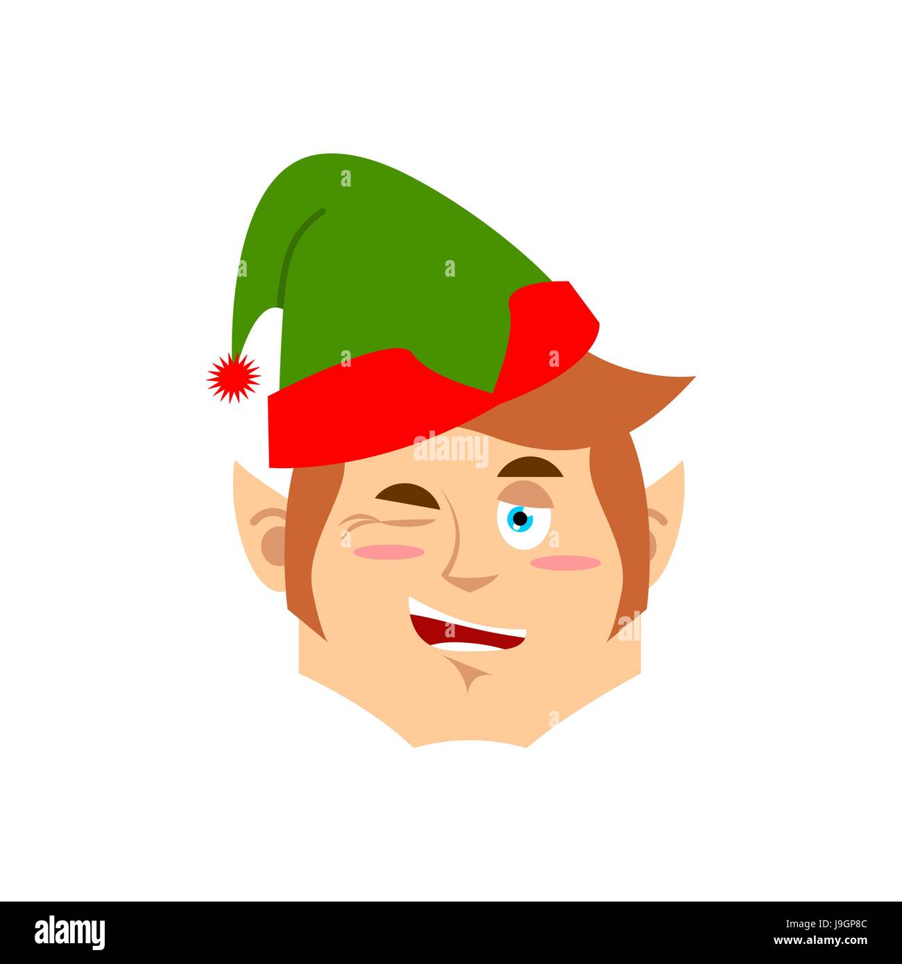 Christmas Elf winks Emoji. Santa helper emotion cheerful Stock Vector ...