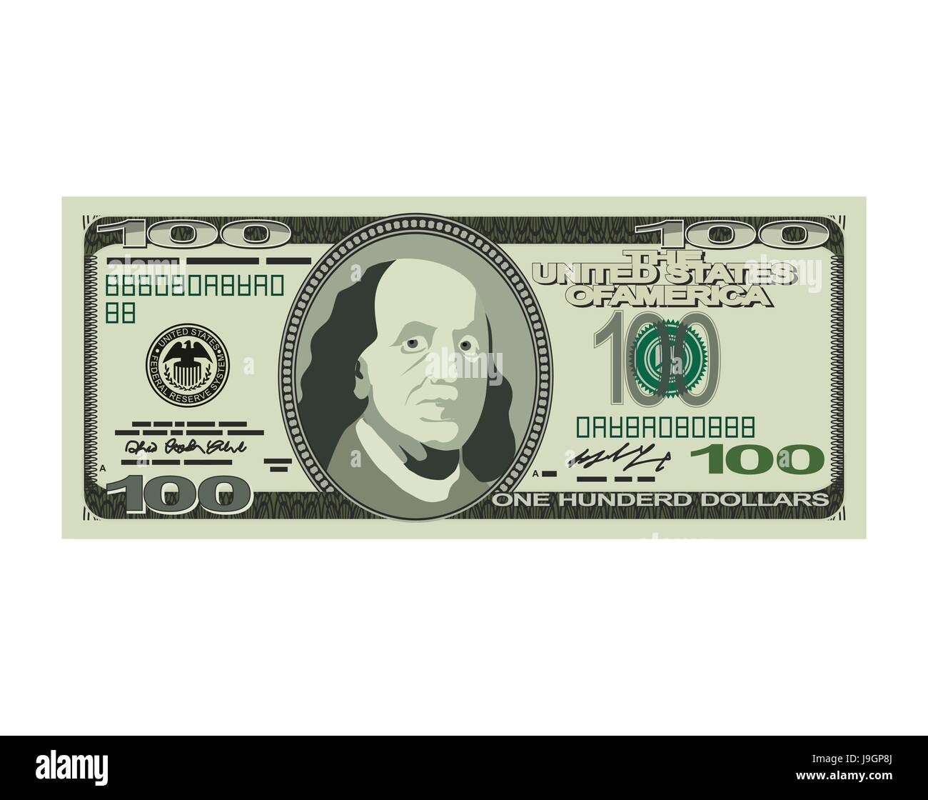 100 dollar isolated. USA money on white background. American cash Stock ...