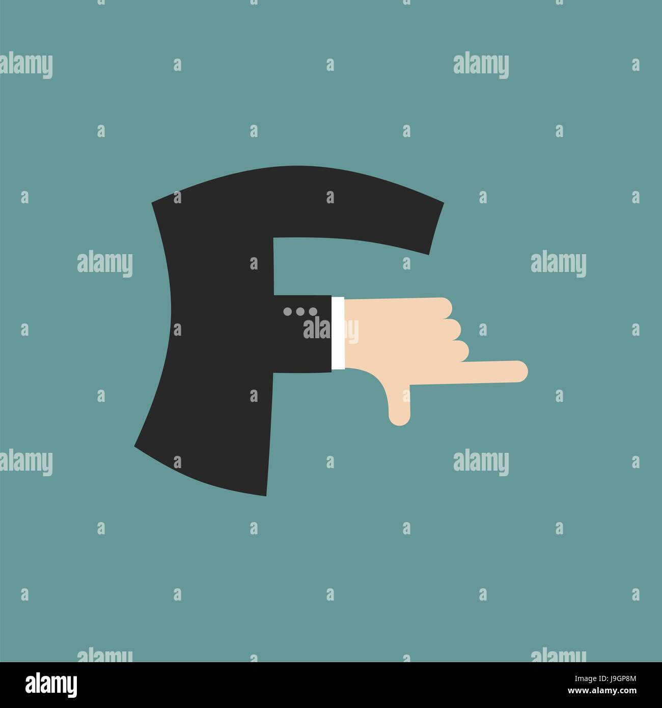 F letter businessman hand font. It shows finger print. Arm symbol ...