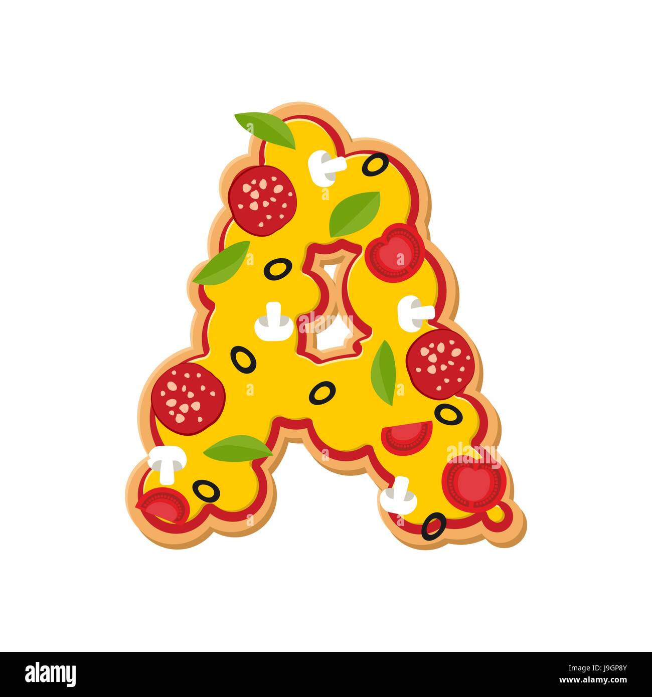 Letter A pizza font. Italian meal alphabet. Lettring fast food Stock ...