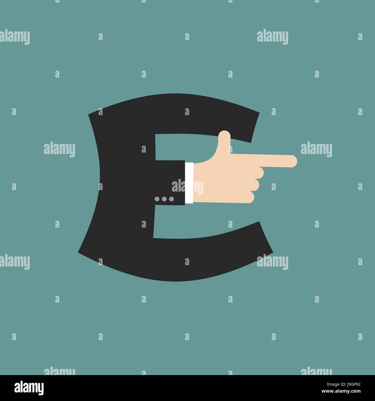 E letter businessman hand font. It shows finger print. Arm symbol ...