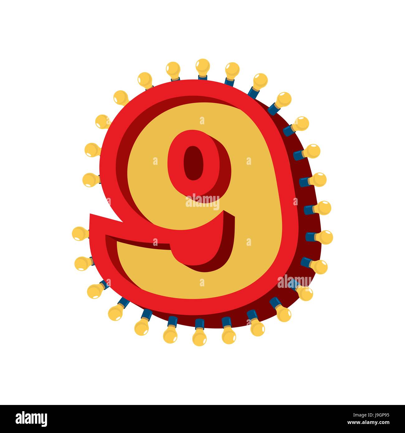 Number 9 lamp glowing font. Vintage light bulb alphabet sign nine ...