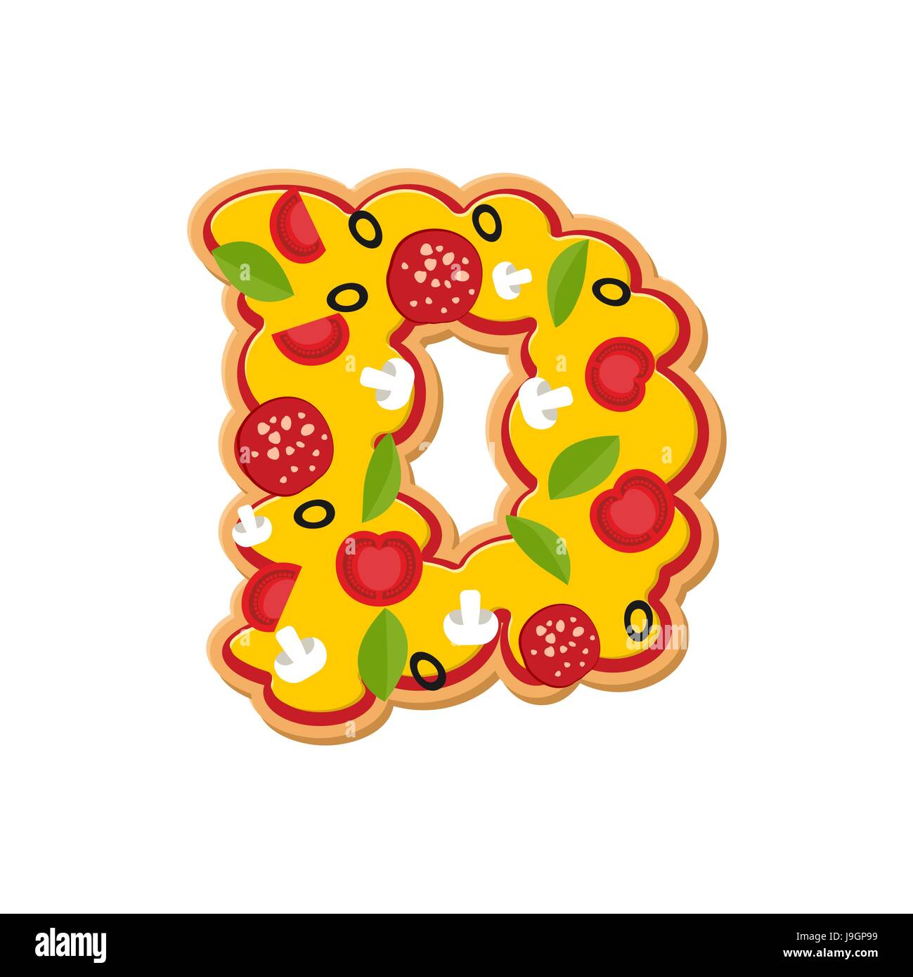 Letter D pizza font. Italian meal alphabet. Lettring fast food Stock ...