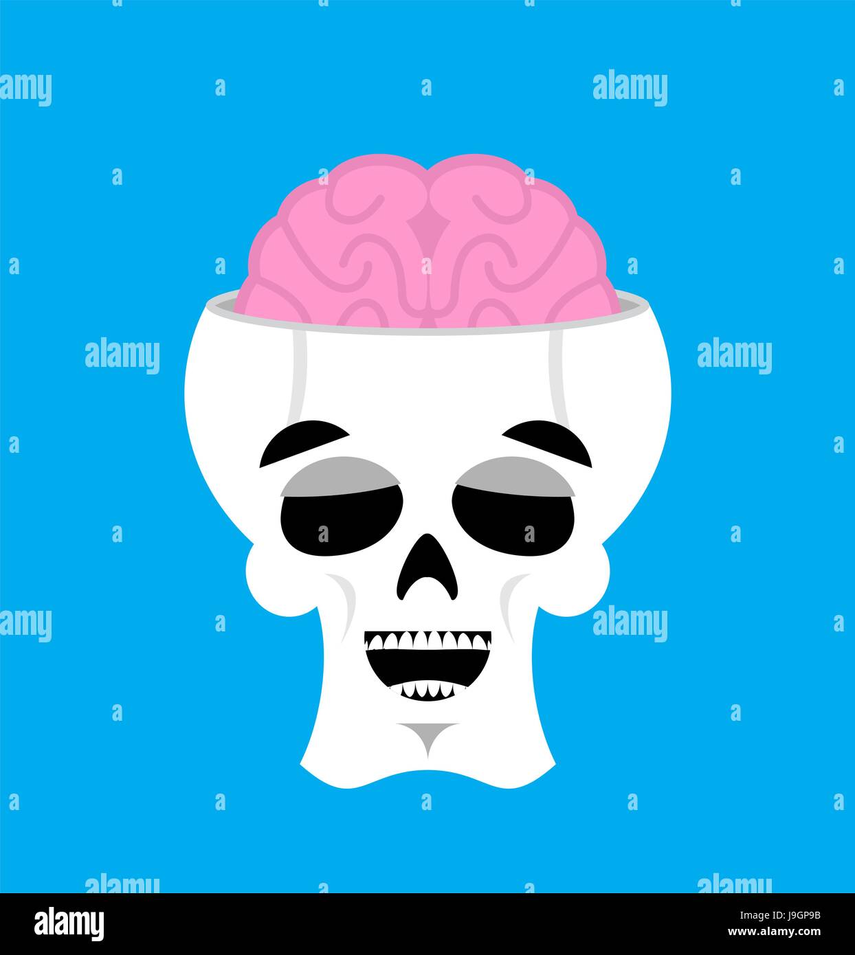 Skull and brain happy Emoji. skeleton head marry emotion isolated Stock ...