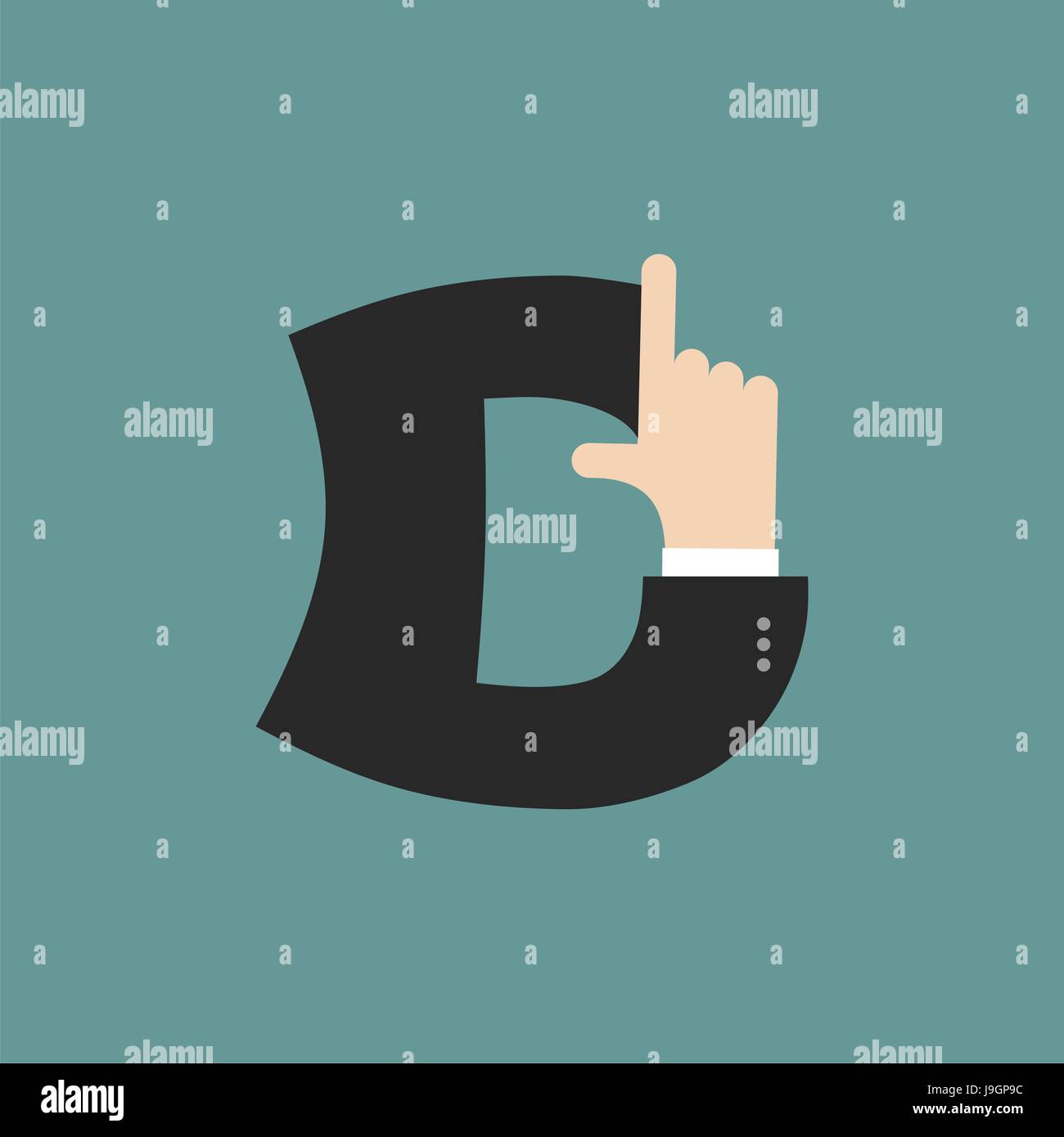 D letter businessman hand font. It shows finger print. Arm symbol ...